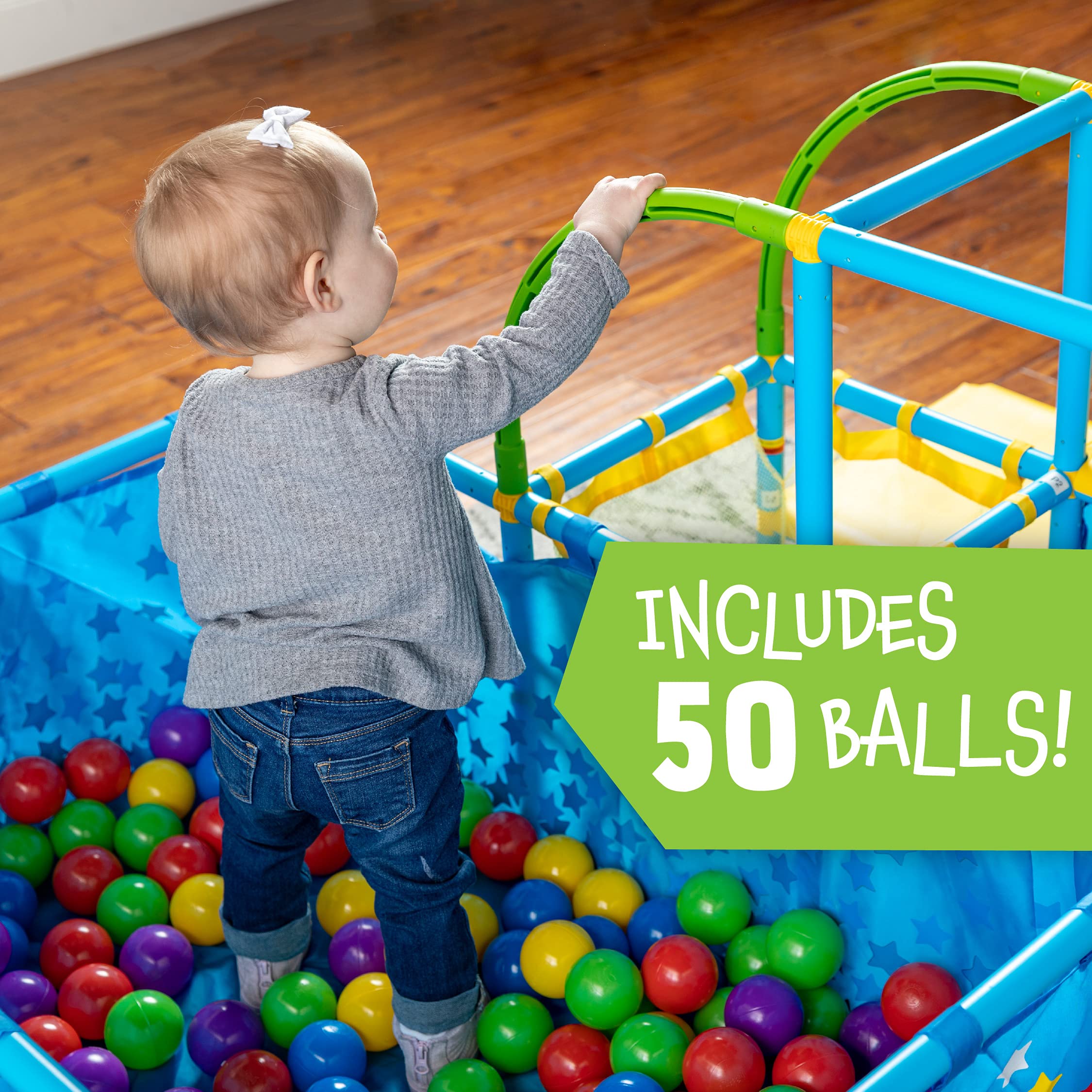 Eezy Peezy Active Play 3 in 1 Jungle Gym PlaySet β Includes Slide, Ball Pit, & Toss Target with 50 Colorful Balls