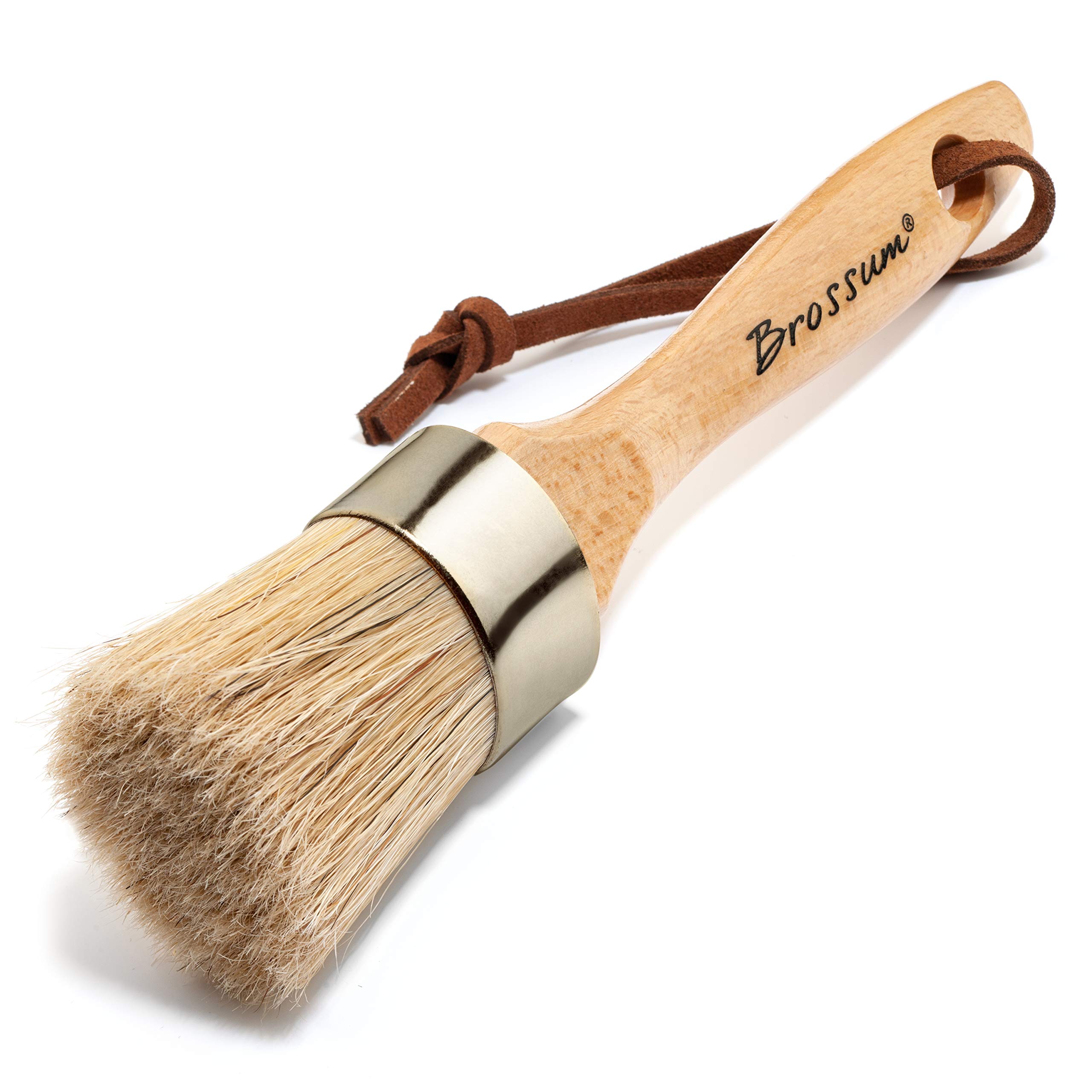 Brossum Extra Large 2-in-1 Round Chalk and Wax Paint Brush | Painting or Waxing Furniture | Handmade with All Natural Bristles and Ergonomic Handle | Dark or Clear Wax | DIY, Home Decor, Wood