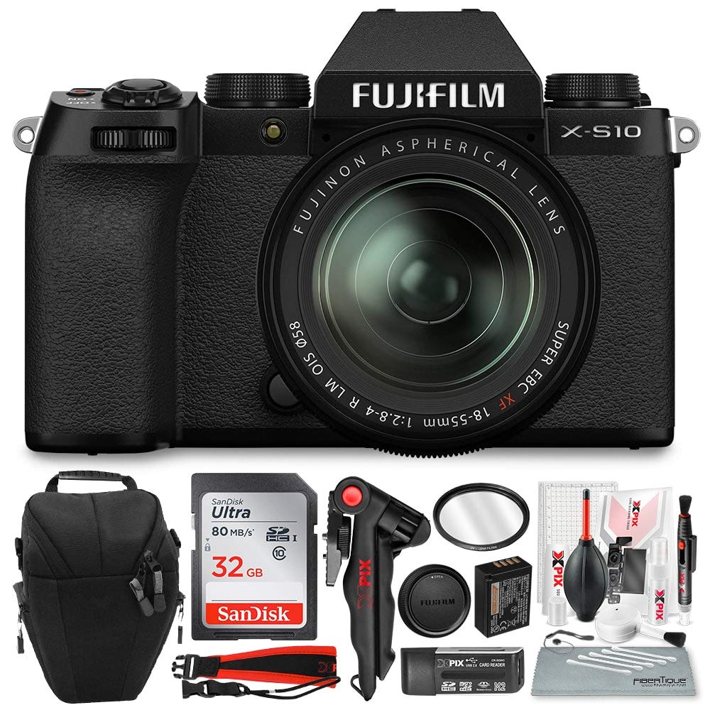 Fujifilm X-S10 Mirrorless Digital Camera Body with 18-55mm Lens, Sleek Design Accessories Bundle with 32GB SD Card, Tripod, Card Reader and More