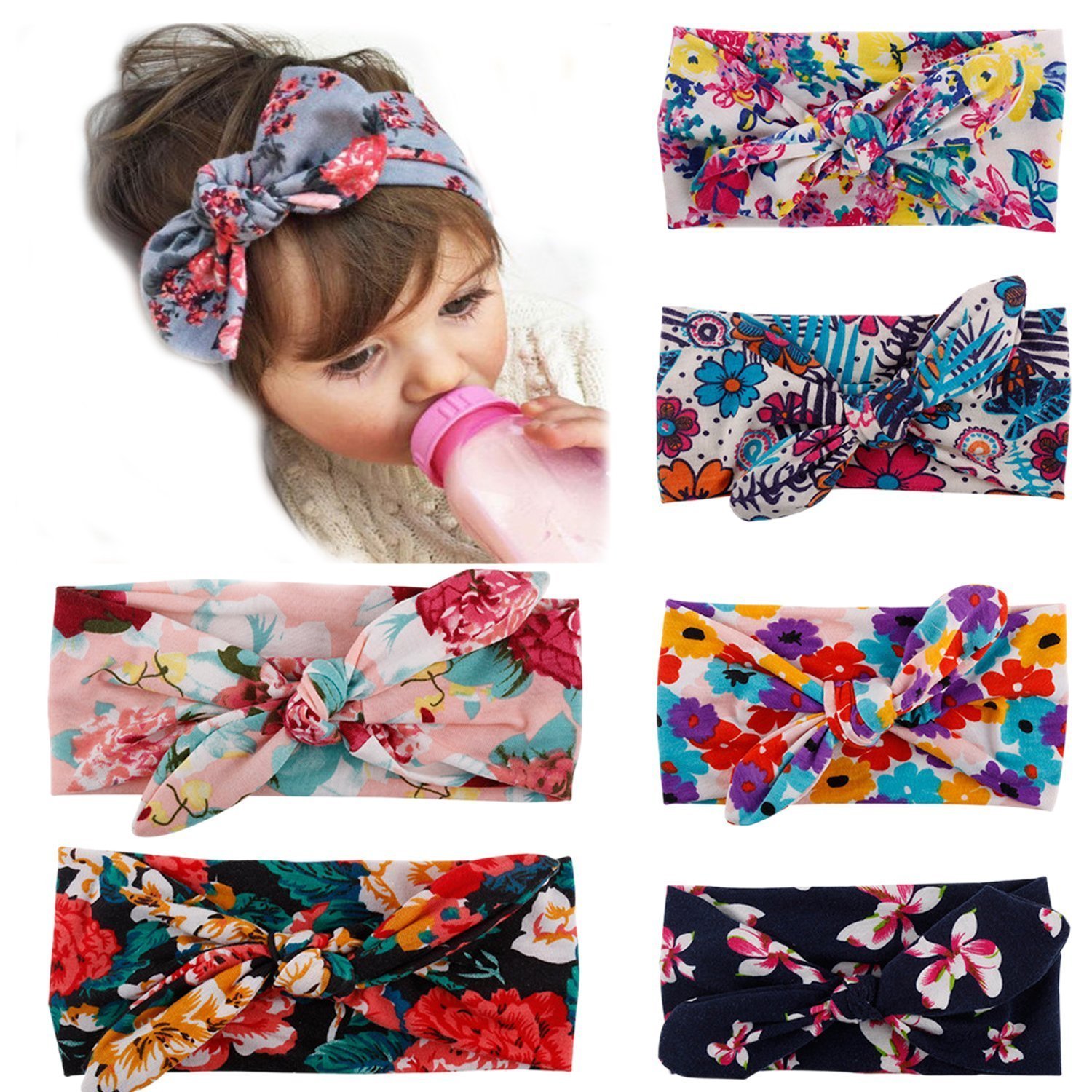 My Little Baby Baby Girl Newest Turban Headband Head Wrap Knotted Hair Band 6 pack