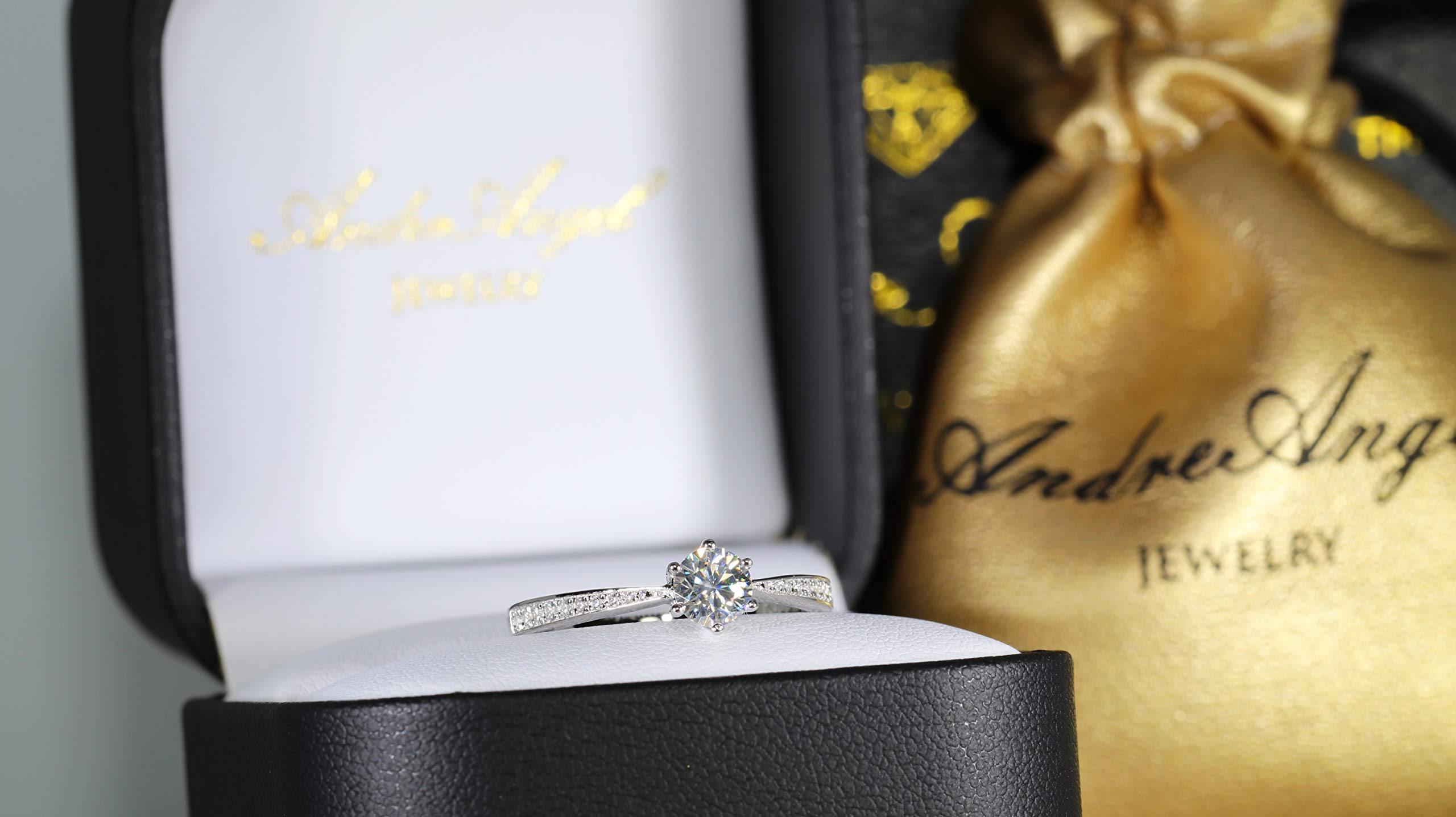 AndreAngel Engagement Ring | Genuine Moissanite Gemstones 0.5 carats 5 mm | Solid Sterling Silver 950 | Promise Wedding Anniversary Bridal Valentines | Design A70, Precious Metal, Created Moissanite