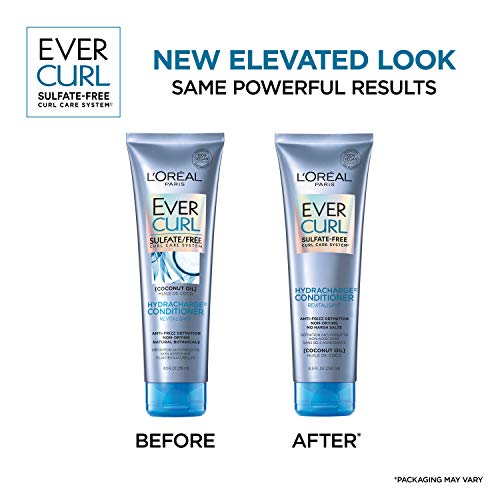 L'Oreal Paris EverCurl Sulfate Free Conditioner for Curly Hair, Lightweight, Anti-Frizz Hydration, Gentle on Curls, with Coconut Oil, 2 Count (8.5 Fl; Oz each) (Packaging May Vary)