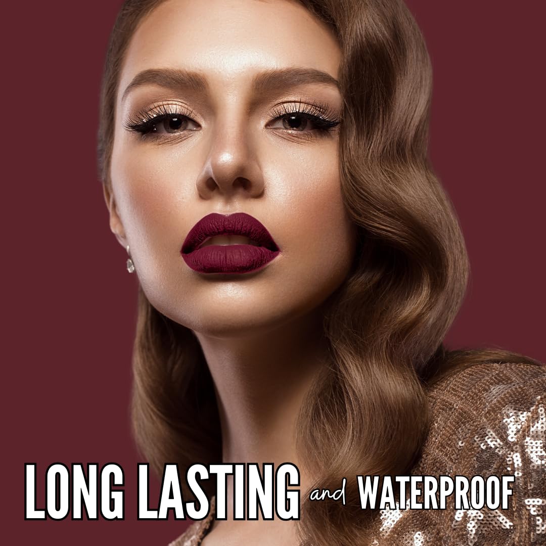 Mynena Burgundy Red Long-Lasting Matte Liquid Lipstick Intense Color Smudge-Proof & Waterproof Comfortable Hydrating Shea Butter Vegan & Cruelty-Free | Emma