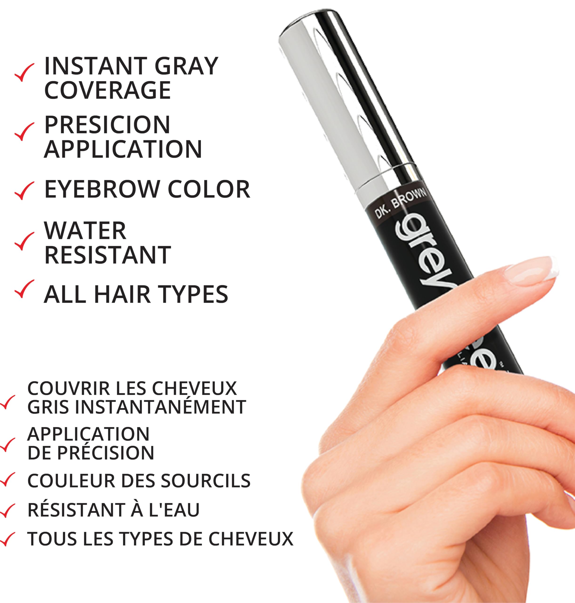 Greyfree Root touch up hair mascara temporary cover conceal gray roots hair lines eyebrows mens mustache and beards Medium-Brown