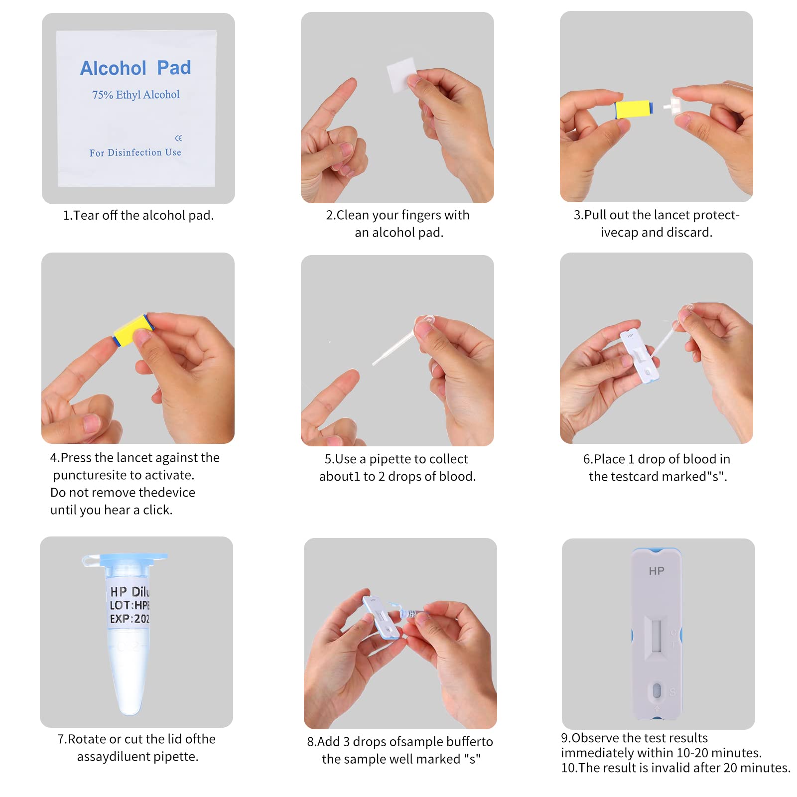 Kueysing Helicobacter Pylori 2 Test Kits, H. Pylori,h. Pylori 10-15 Minutes of Quick Home Testing, The Result is Highly Accurate, Easy to Read and use