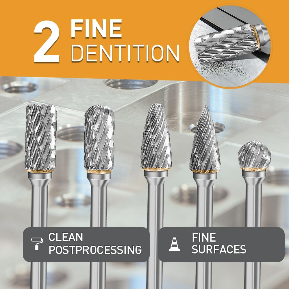 Carbide Burr Set Compatible with Dremel Rotary Tool 10Pcs Die Grinder Bits Rotary File Rasp with 1/8” Shank and 1/4” Grinding Head Accessories for DIY, Woodworking, Metal Carving, Drilling, Polishing