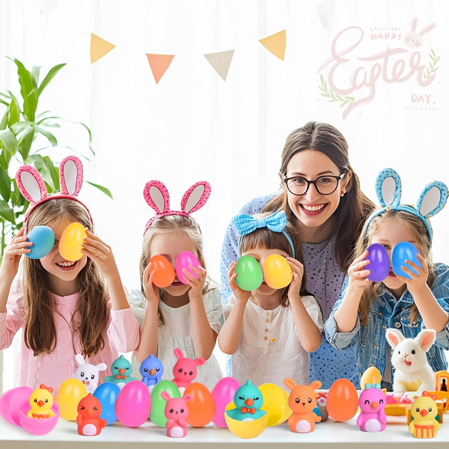 FUN LITTLE TOYS 10 PCS Bunny Chick Finger Puppet for Easter Basket Stuffers, Include 5 Bunnies & 5 Chicks
