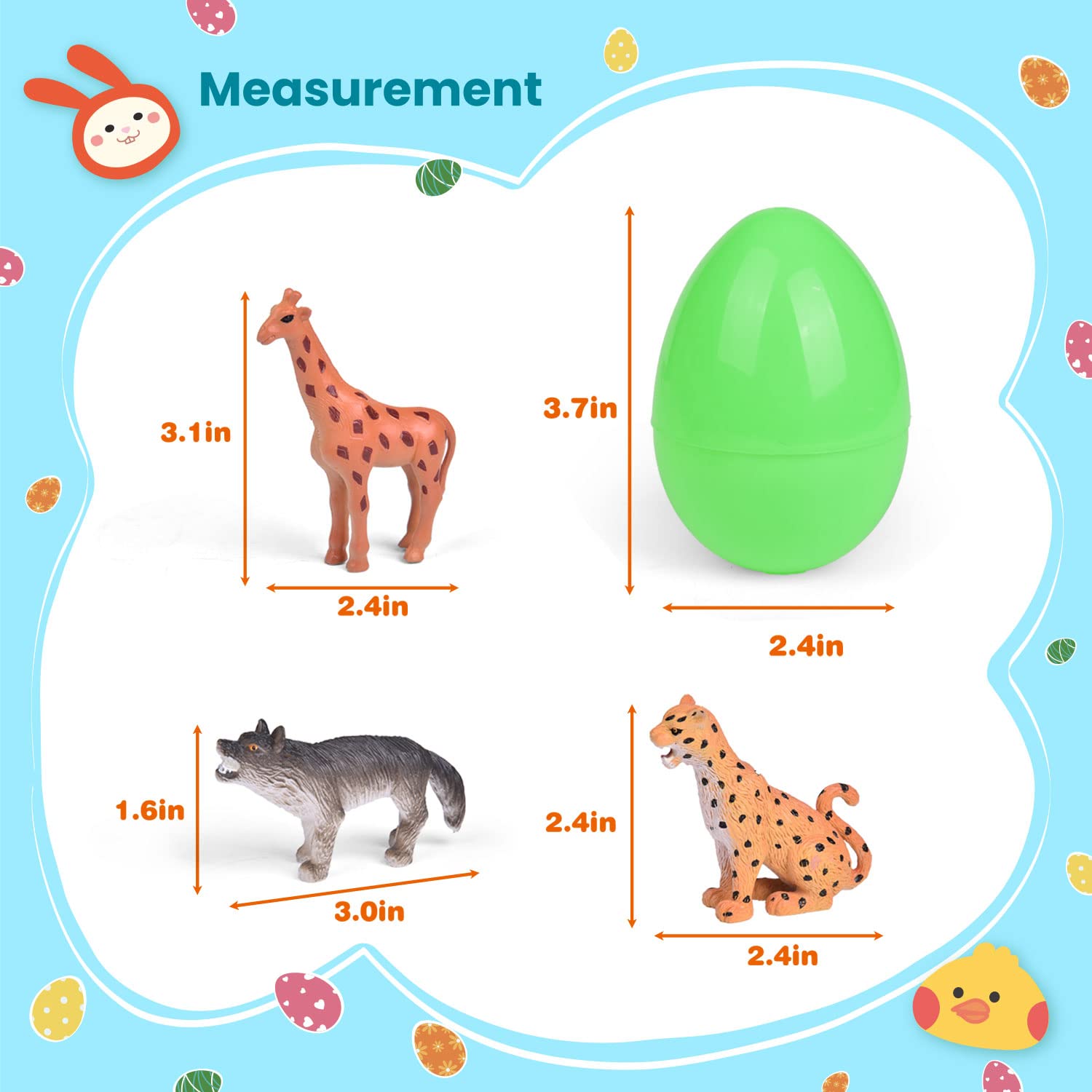 Fun Little Toys 12PCS Easter Eggs Prefilled Wild Animal Figures Surprise Plastic Easter Eggs Basket Stuffers
