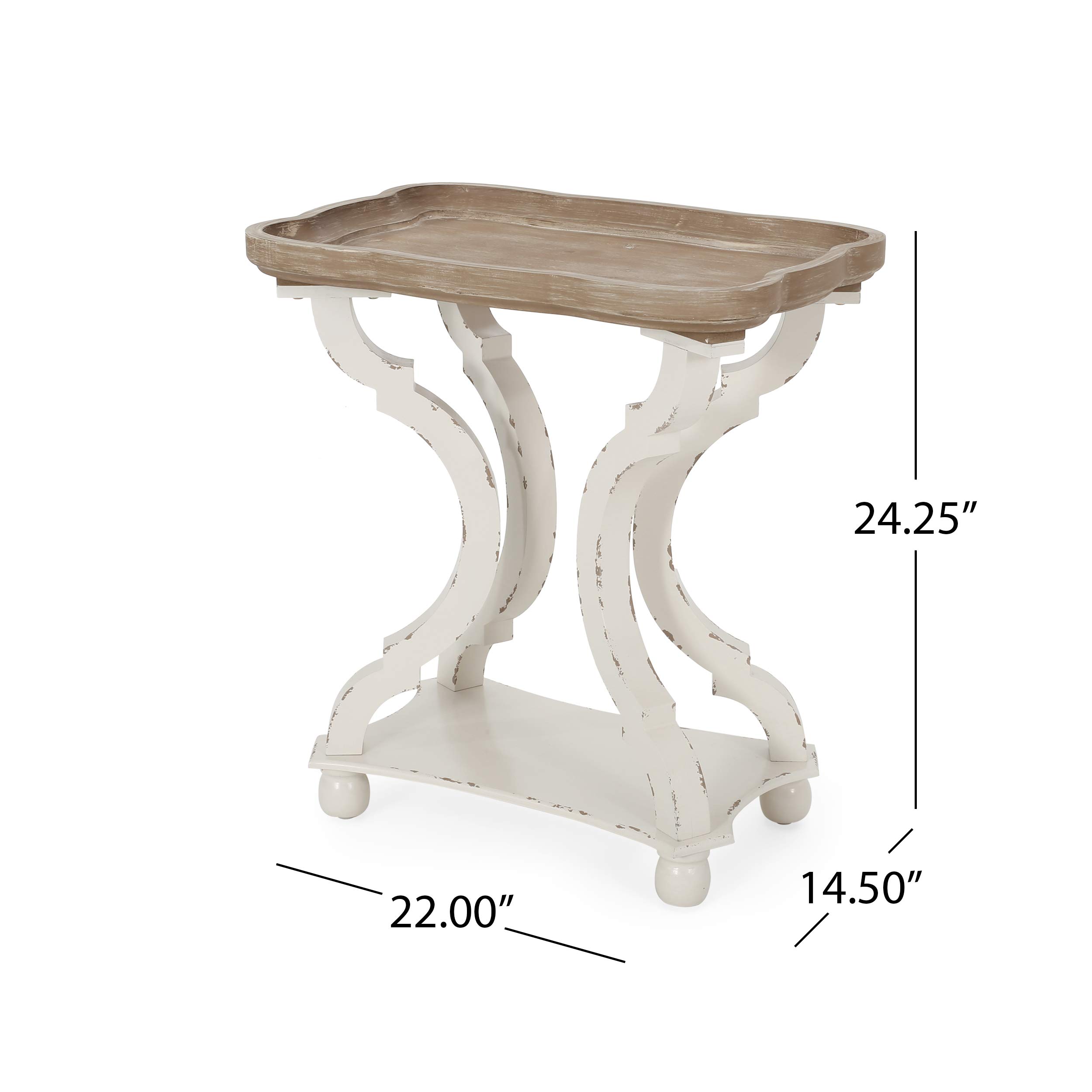 Christopher Knight Home Esther French Country Accent Table with Rectangular Top, Natural + Distressed White