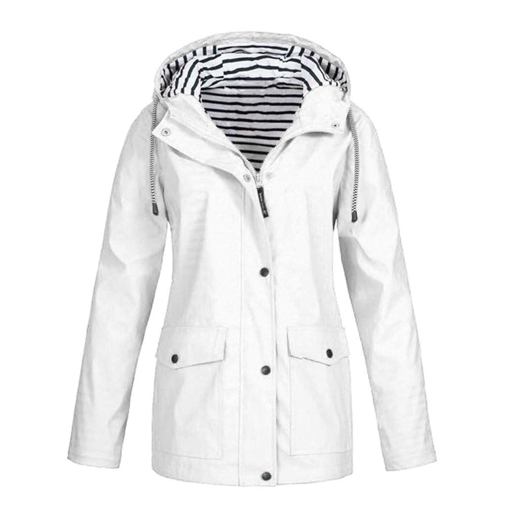 CapsA Women Womens Rain Jacket Outdoor Plus Jackets Waterproof Hooded Raincoat Windbreaker Striped Climbing Hiking Trench Coats