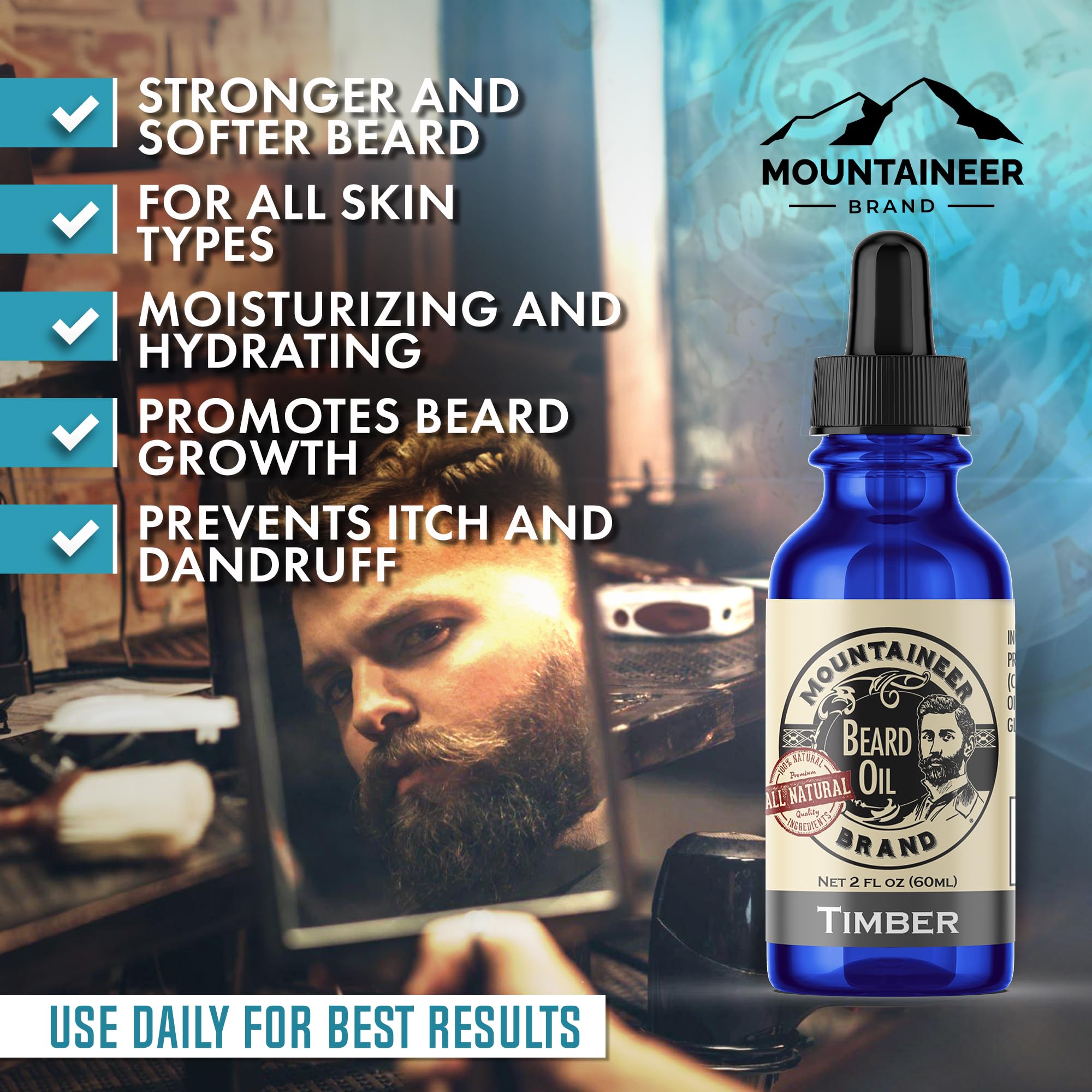 Mountaineer Brand Beard Oil - Unscented - 100% Natural Conditioner and Softener For Men - Hydrates and Moisturizes for Beard Growth - Treats Dry Itchy Beards - 2oz