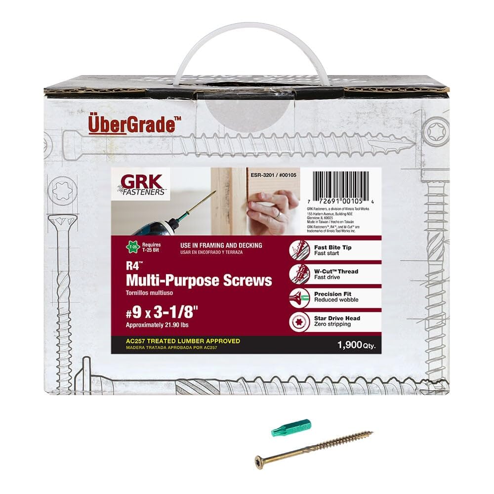 GRK 772691001054 Fasteners 00105 R4#9 x 3-1/8" Screws 1900CT, 39, Gold, 1900 Count