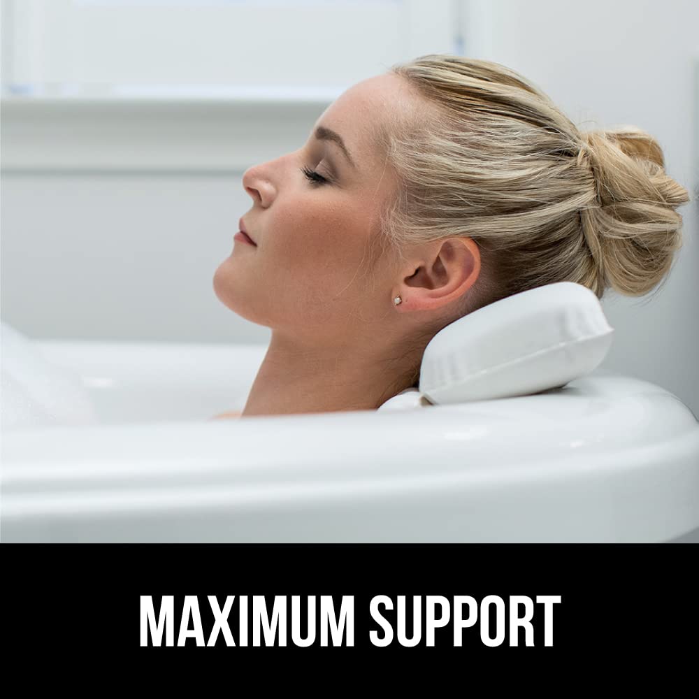 Gorilla Grip Bath Pillow for Tub, Comfortable Bathtub Pillows for Neck Head and Back Support, Strong Suction Waterproof Headrest, Cushion Rest for Curved or Straight Tubs, Spa Accessories, White