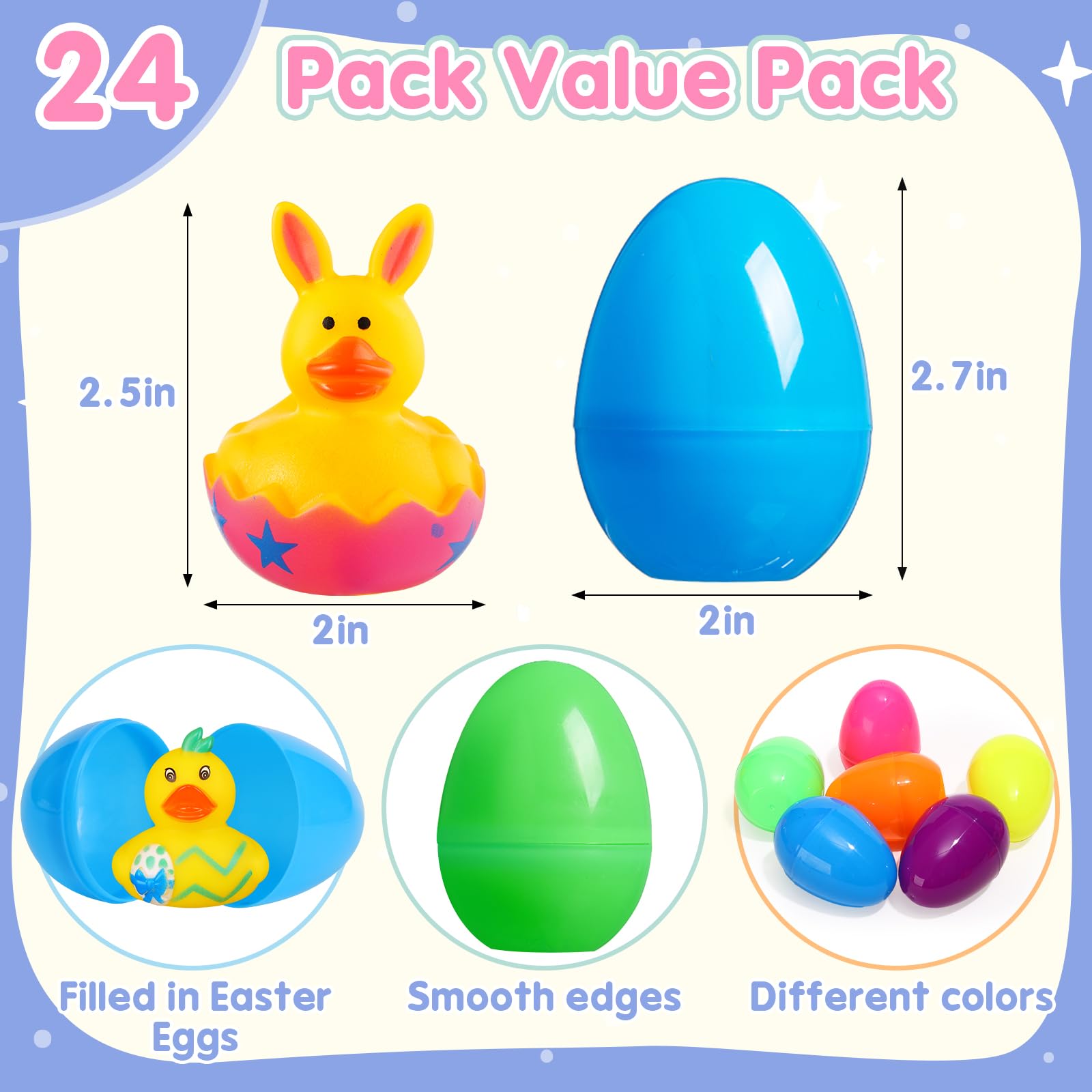ANGGIKO 24 Pack Easter Rubber Ducks Bulk with Easter Eggs, Easter Party Favors Easter Basket Stuffer Supplies Goodie Bag Fillers, Easter Jeep Ducks Baby Bath Toys for Kids (Easter Ducks)