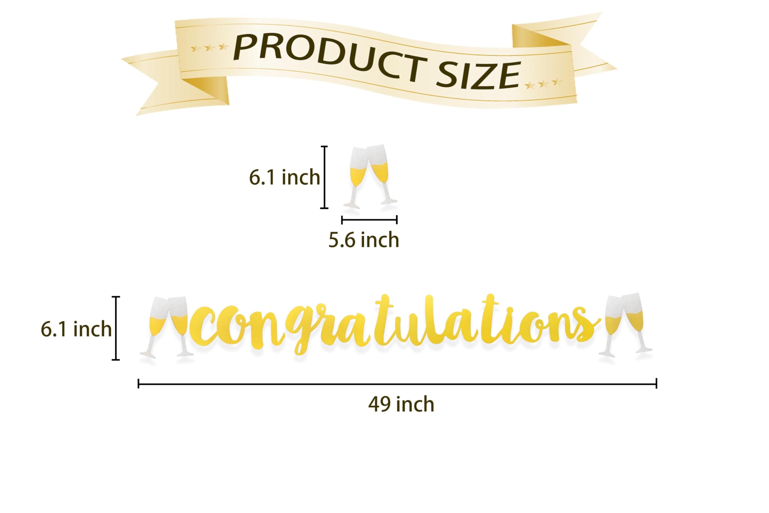 Congratulations Banner|Wedding|Anniversary|Graduation|Retirement Party Decorations Supplies Shimmering Gold Letters Banner Cheers
