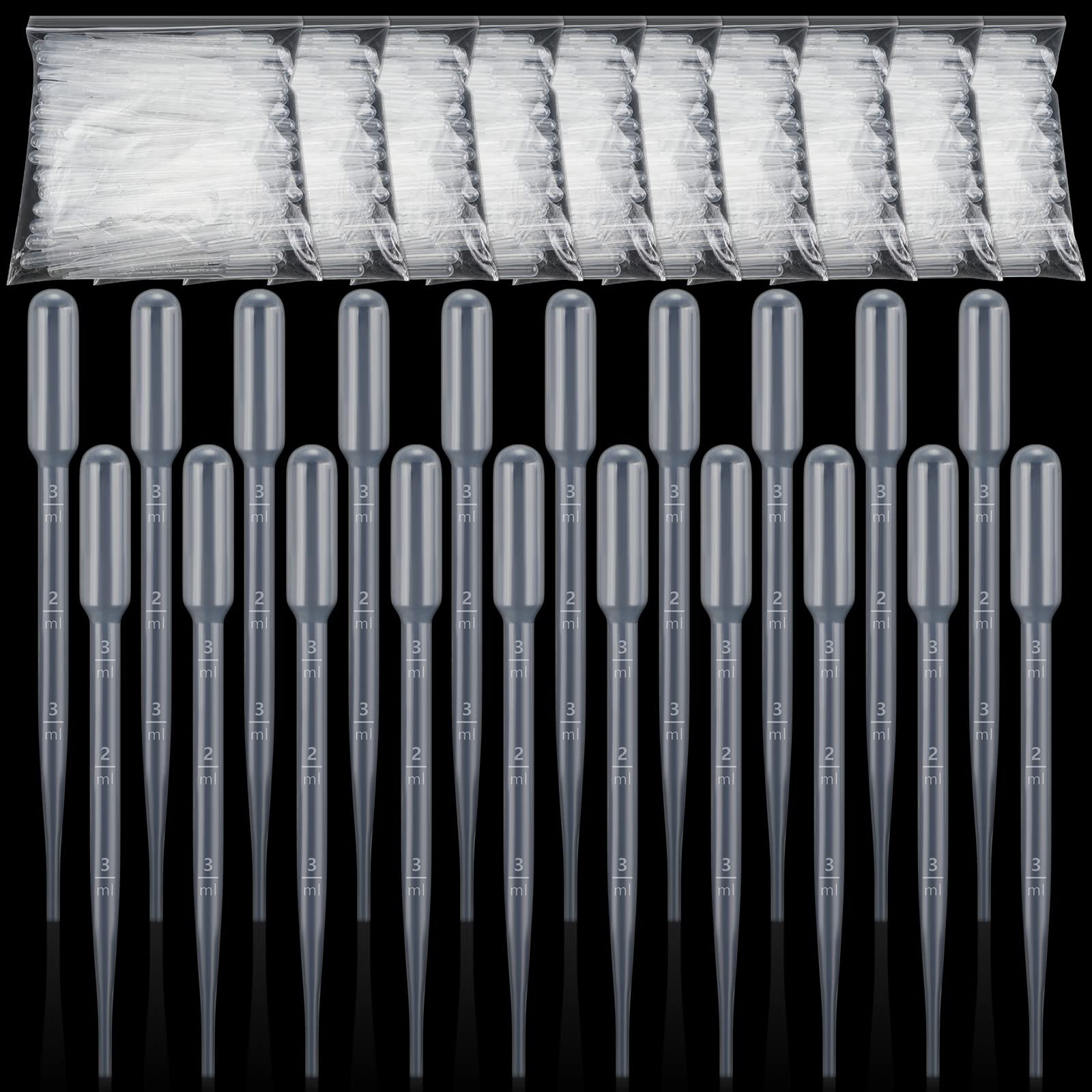 Buryeah 1000 Pcs Plastic Pipettes Droppers 3ml Disposable Transfer Pipettes Eye Dropper Small Graduated Pipettes Dropper for Science Laboratory, DIY Art, Essential Oils Makeup