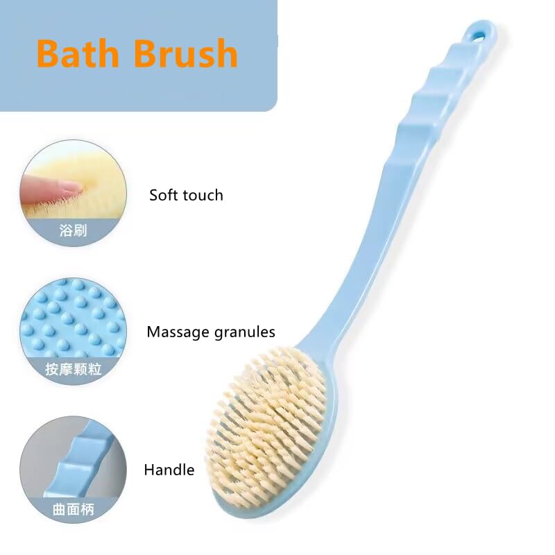 Bath Shower Safety Chair Seat with Bath Brush, Adjustable and Anti-Slip Bench Bathtub Stool for Elderly or Seniors (WhiteShowerChair-BathBrush)