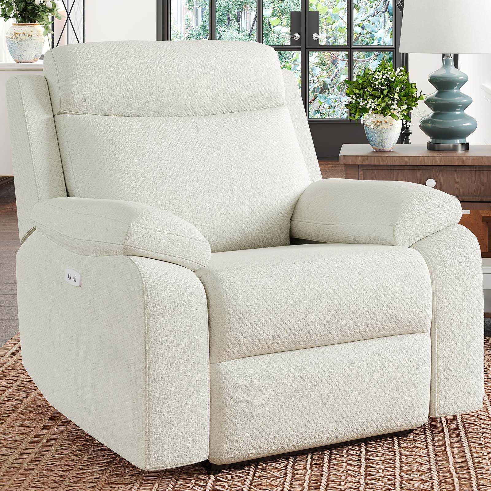 Belffin 105.1” Fabric 4-Seater Reclining Couch. Power Recliner Sofa for Living Room. Electric Recliner Couch. Beige.