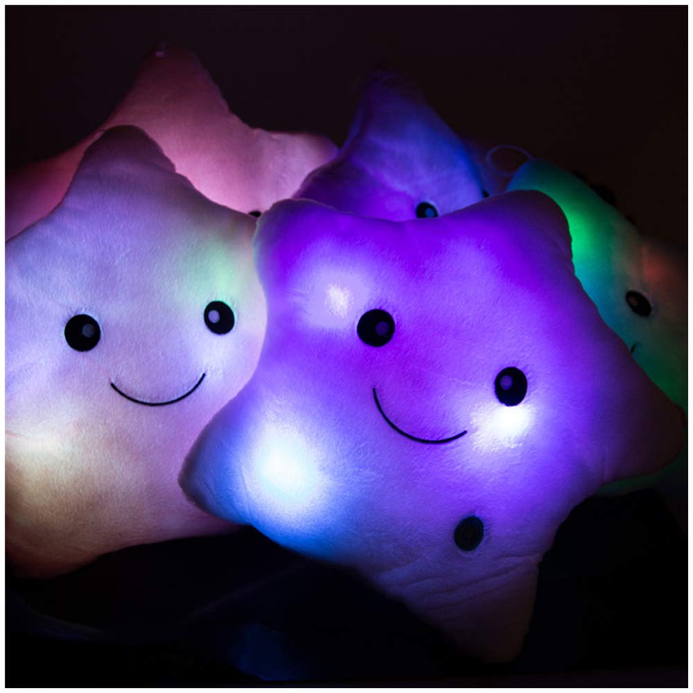 elfishgo Creative Twinkle Glowing Stars Shape Plush Throw Pillow, LED Night Light Pillow Cushions Stuffed Toys Gifts for Kids, Christmas (Purple)