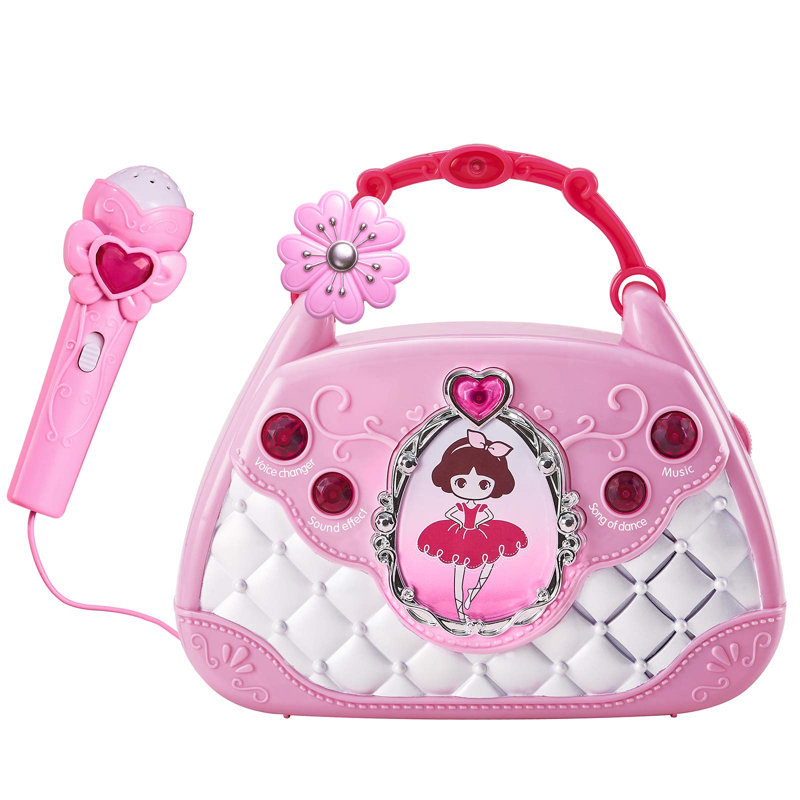 Conomus Kids Microphone for 3 Year Old Girls Birthday Gift Portable Karaoke Player Pink Toys for 2 + Year Old Girls