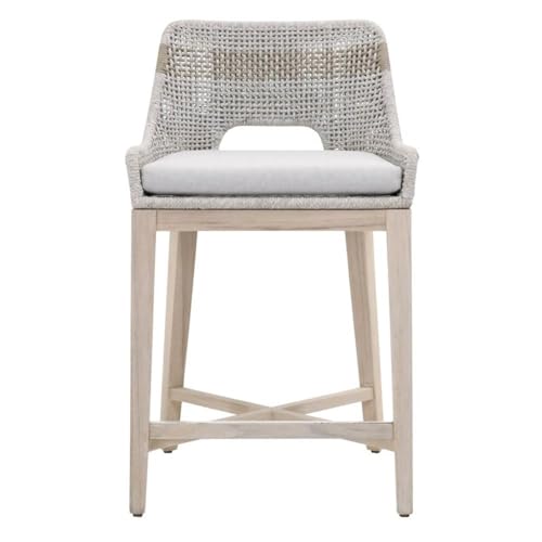 Home Square 2 Piece Upholstered Patio Counter Stool Set in Taupe and White