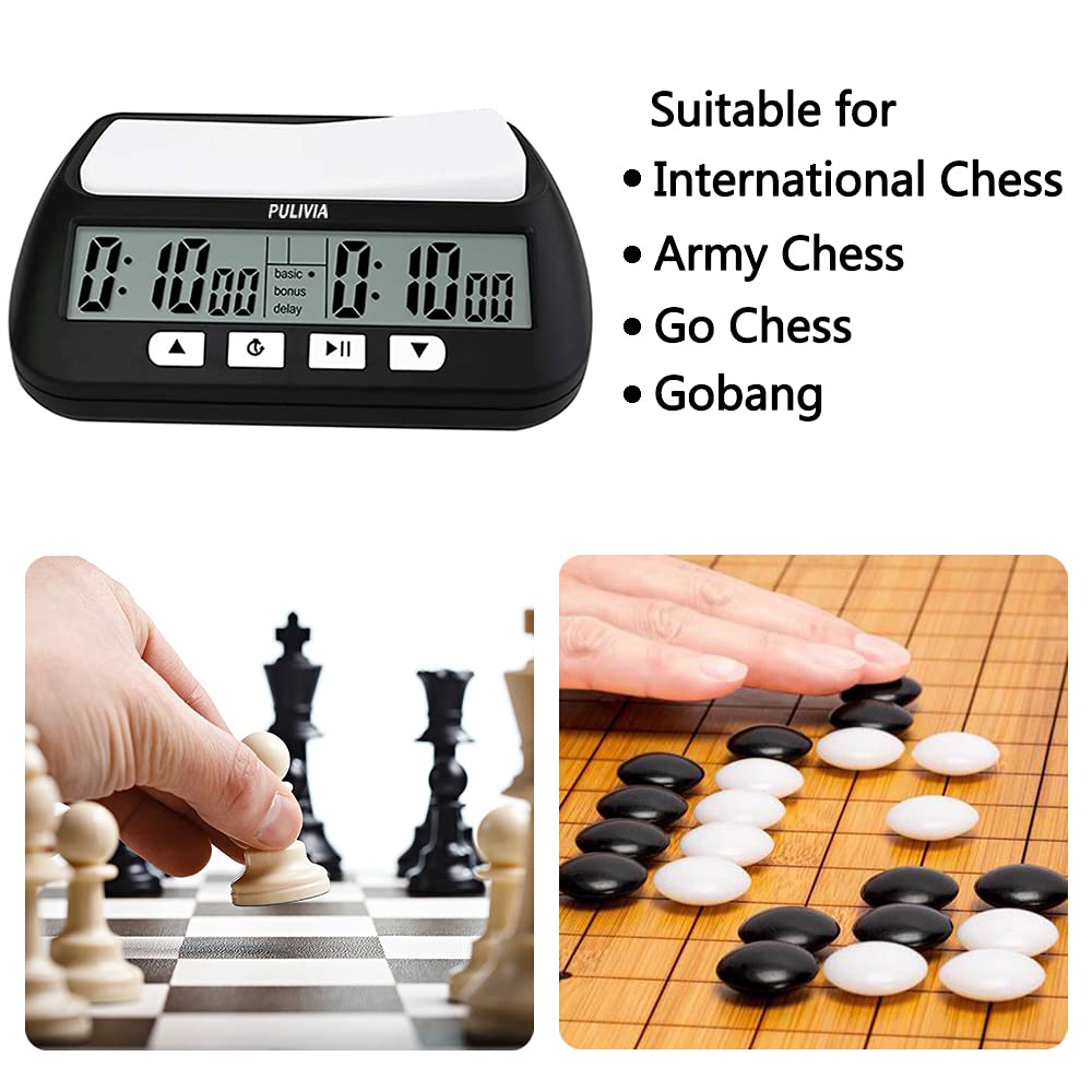 Digital Chess Clock Timer with Count Step, PULIVIA Chess Timer with Alarm, 3-in-1 Multifunction Portable Chess Clock, 2 AA Battery Included, Black