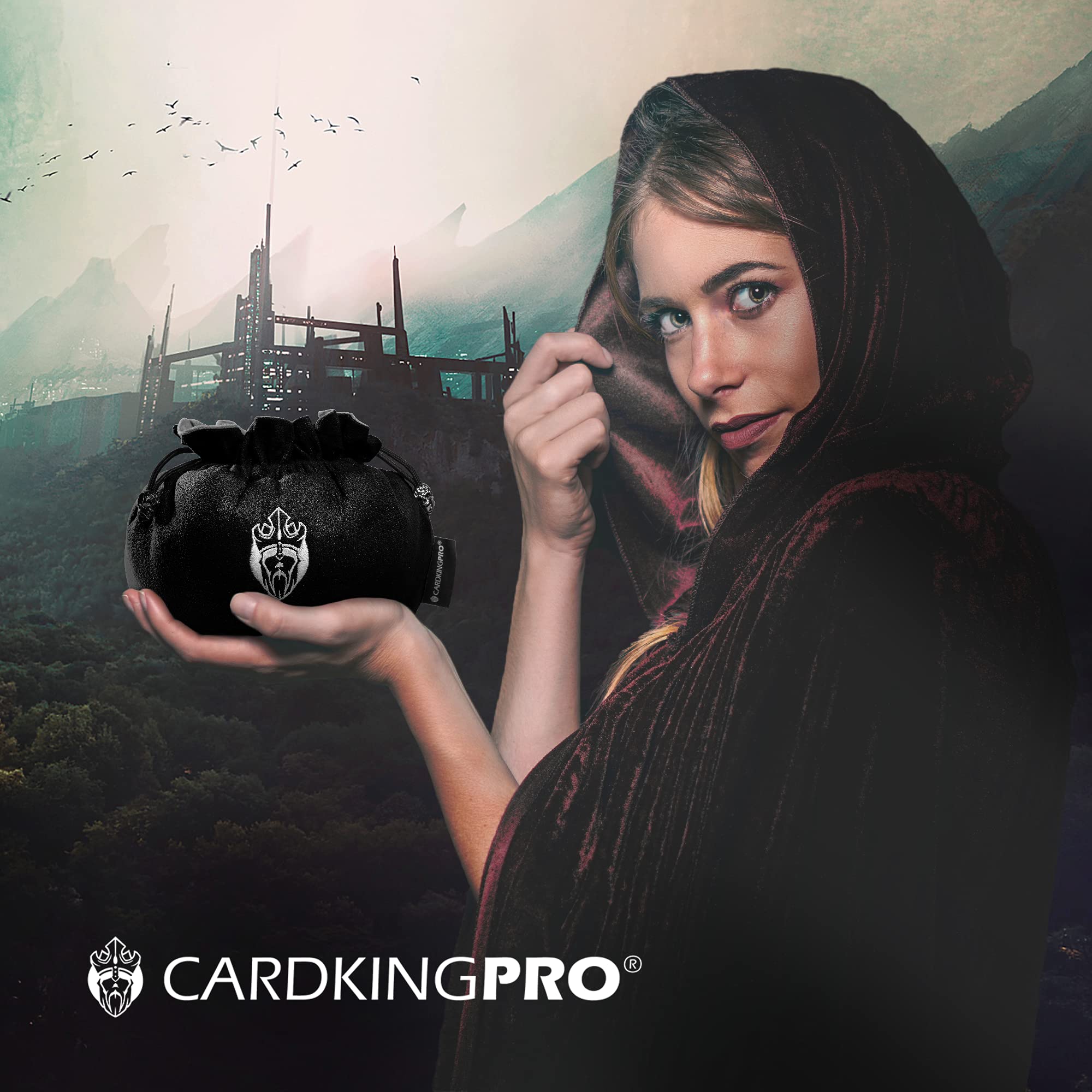 CardKingPro Immense Dice Bags with Pockets - Black - Capacity 150+ Dice - Great for Dice Hoarders [Patented Design]