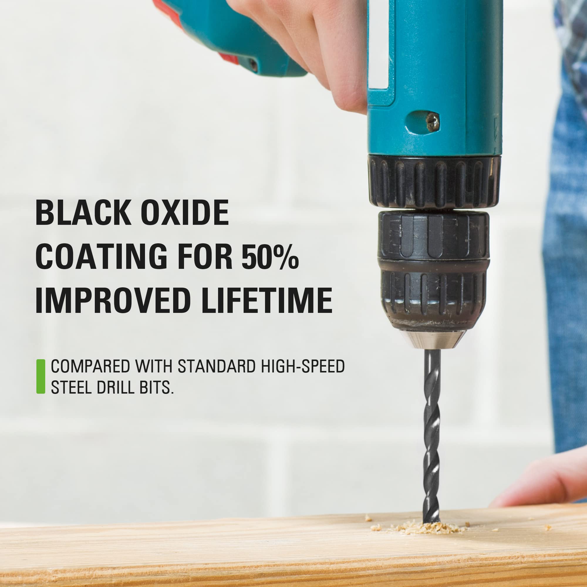 Greenworks 60 Piece Black Oxide Drilling and Driving Bit Set with Modular Case for Wood, Metal, Plastic, and Masonry,3X Longer Life,135° Split Point,Precision-Milled