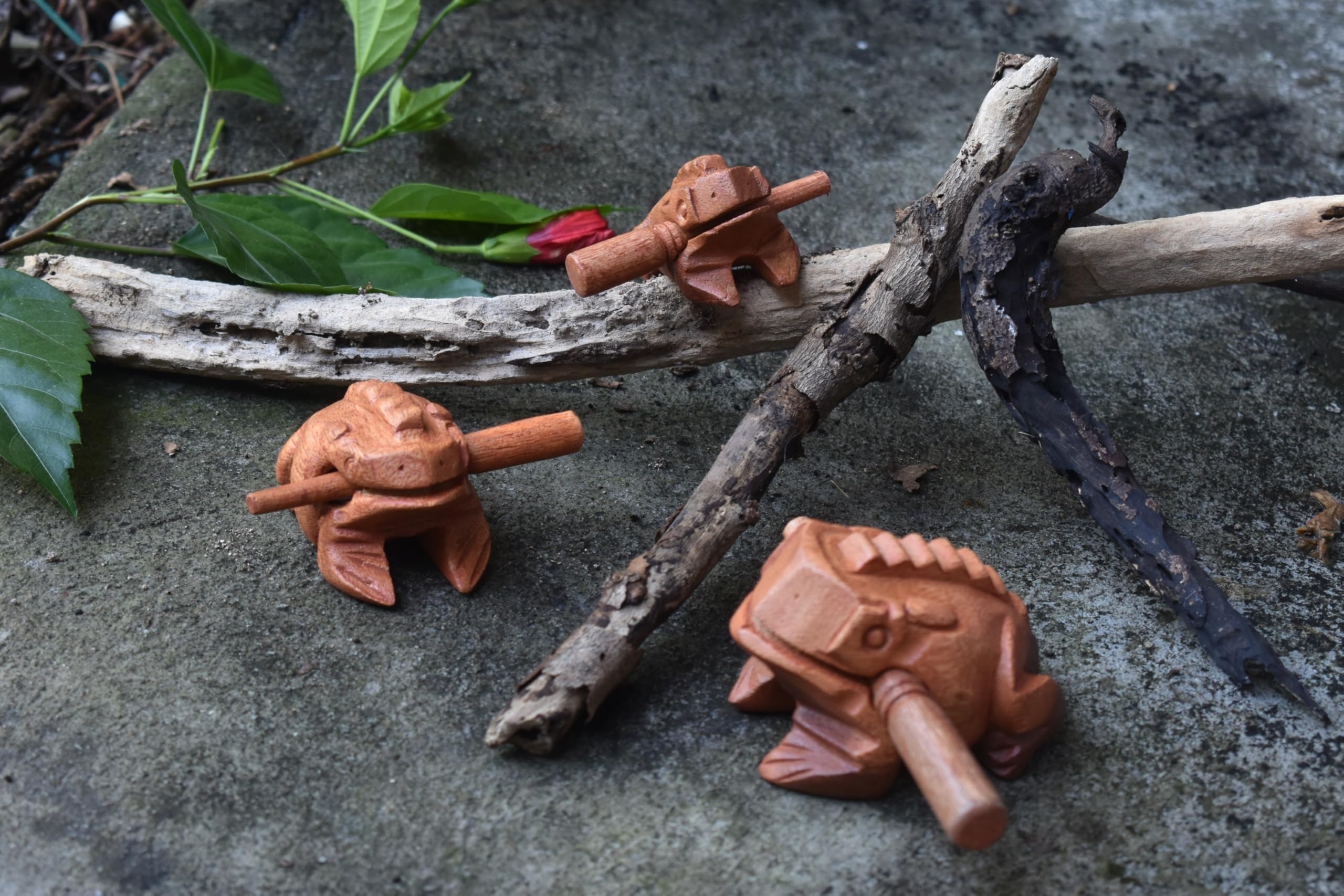 Guiro Percussion Musical Instruments Wooden 3 Piece, Set of 3 Natural Wood Güiro Frog 10-8-5 cm.