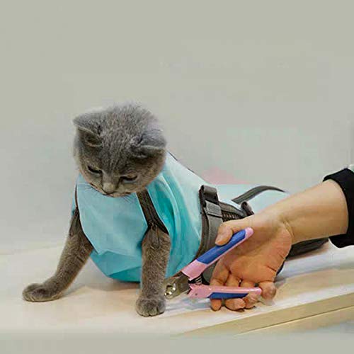 Cinf Cat Nail Clipping Cleaning Grooming Restraint Bag (Free Muzzle) No Scratching Biting for Bathing Nail Trimming Injecting Examining Blue,M