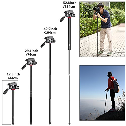 NEEWER Portable Aluminum Alloy Camera 2 in 1 Tripod Monopod Max. 70"/177cm with 3 Way Swivel Pan Head and Carrying Bag for DSLR, DV Video Camcorder (SAB264, Red)