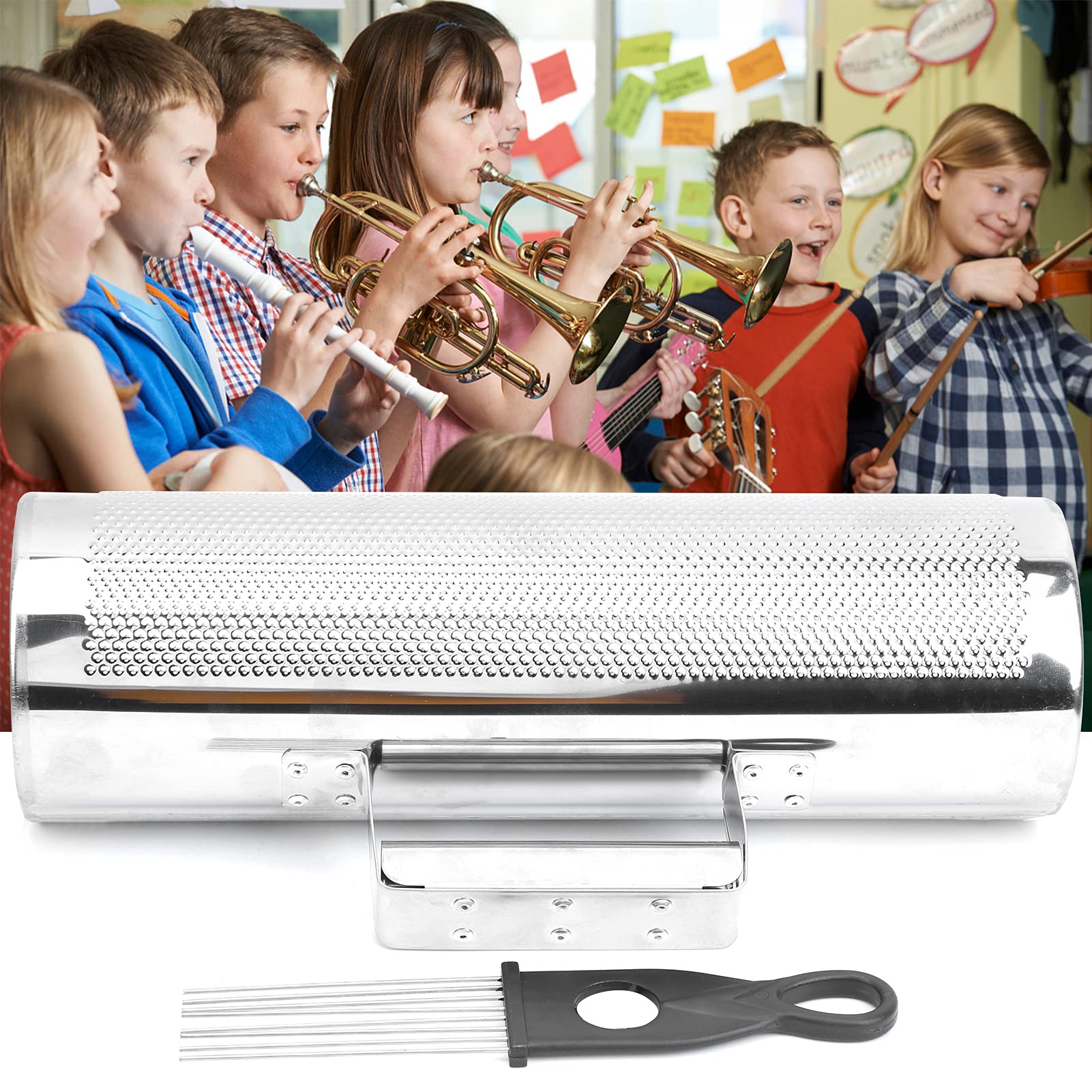 Guiro Shaker with Scraper 4x12in Type A Metal Guiro Shaker Percussion Instrument Music Teaching Aids