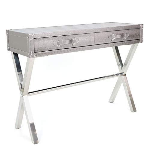 Empire Art Direct Leather Console Table, 44" x 16" x 32", Elegant Silver Faux Lizard Skin