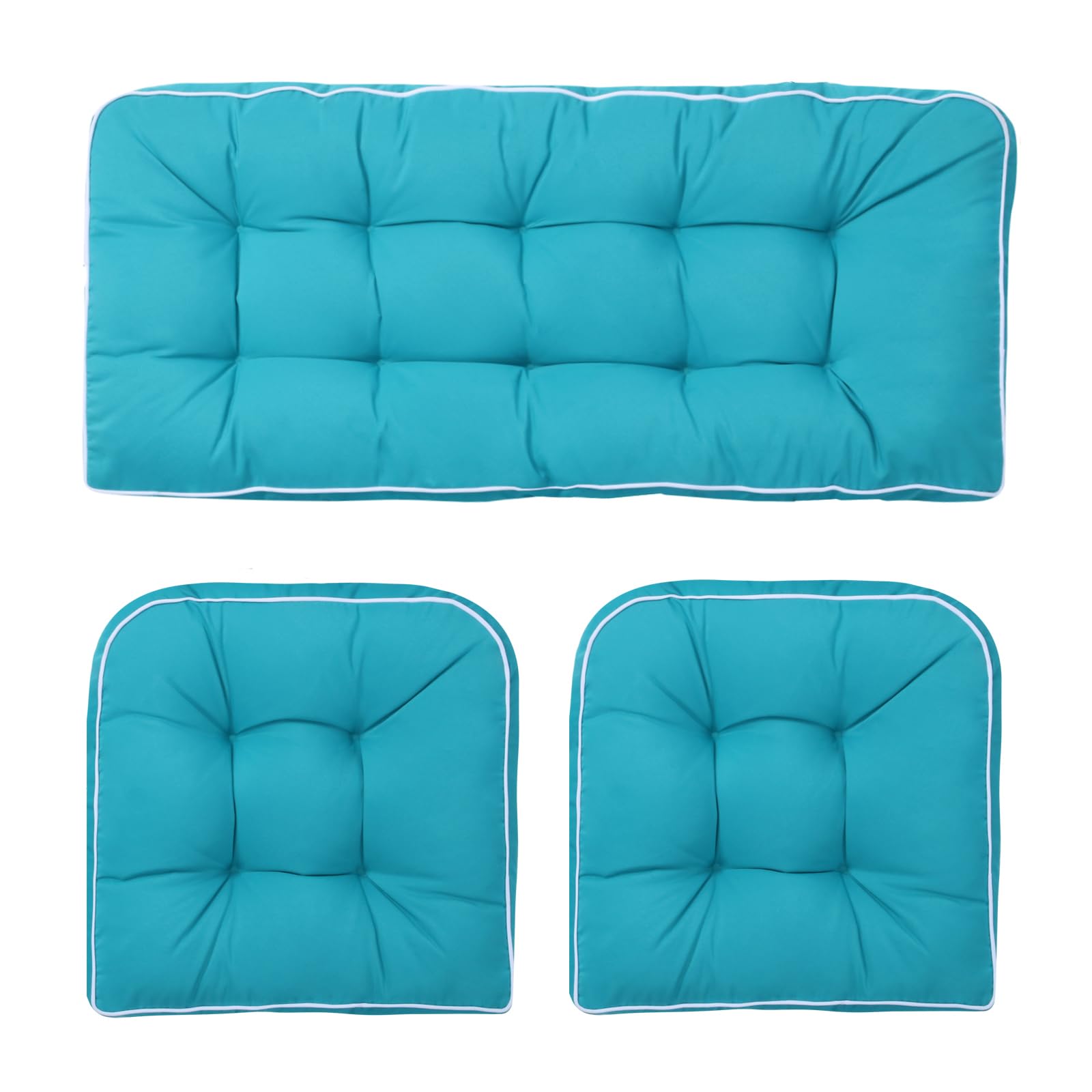 Blytieor Outdoor 3 Piece Wicker Chair Cushion Set, 1 Loveseat Wicker Settee Cushion & 2 U-Shape Cushion for Patio Bench All Weather
