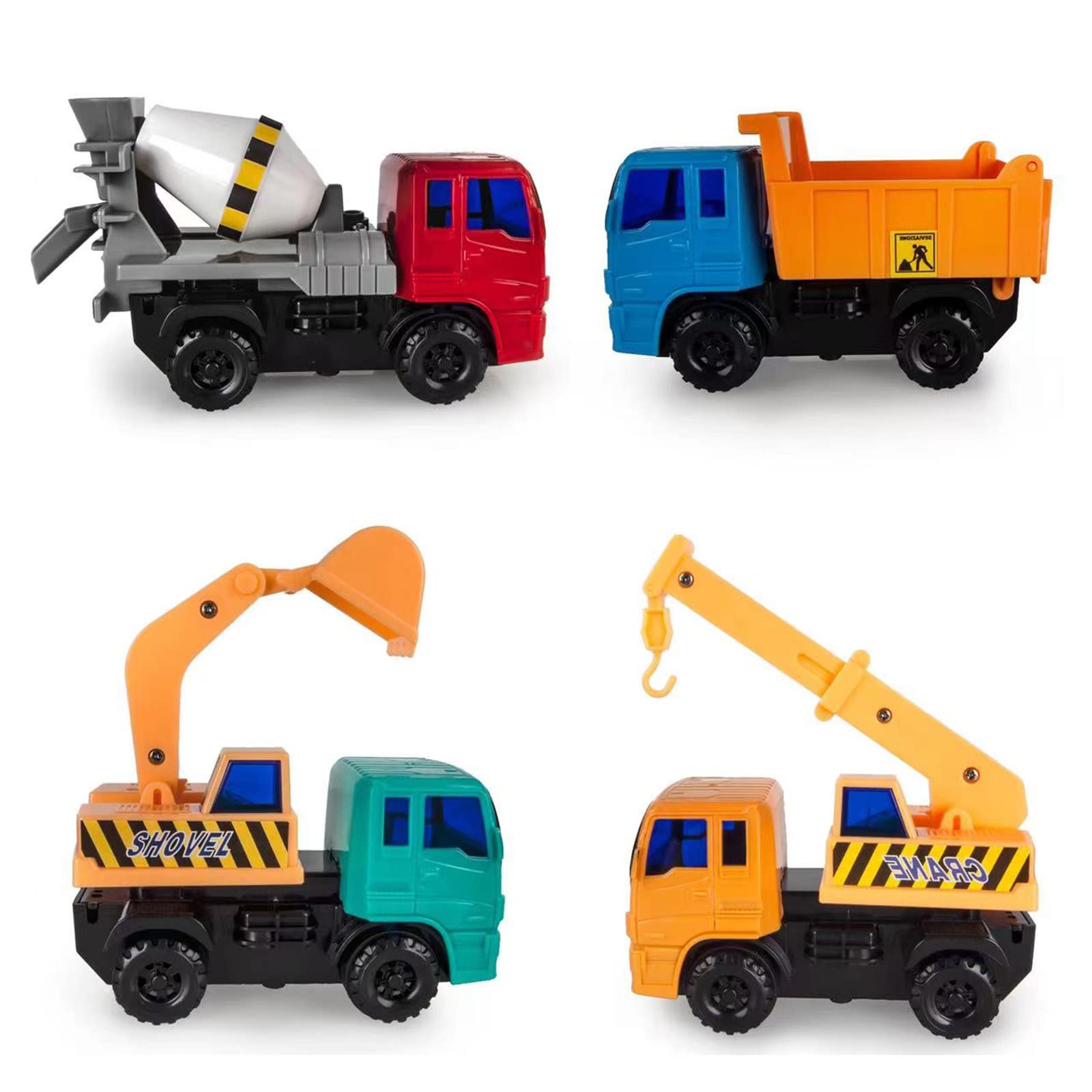 DESOOA Construction Toys, 4 Pack Friction Powered Construction Vehicle Toys, Toy Trucks, Toy Car, Construction Truck Toys for 3+ Year Old Boys Girls STEM Gift, Birthday Party, Christmas
