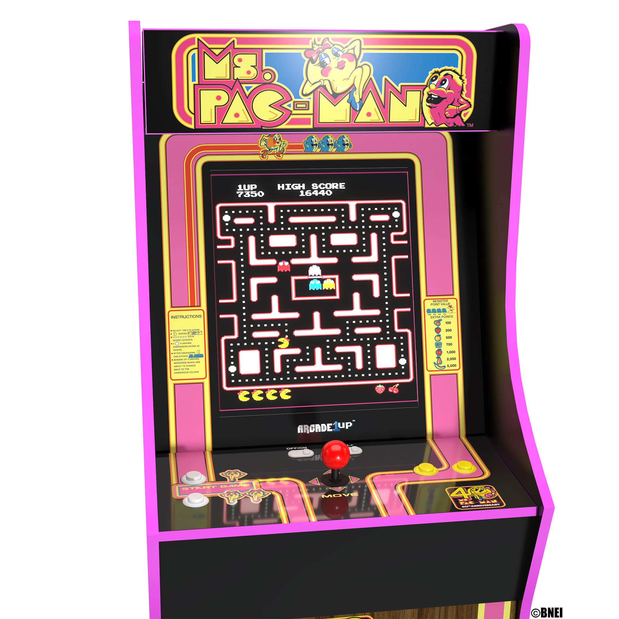 Arcade1Up Ms. Pac Man 40th Anniversary Classic 10 in 1 Coinless Arcade Video Game Cabinet Machine with Riser for Home Rec Rooms