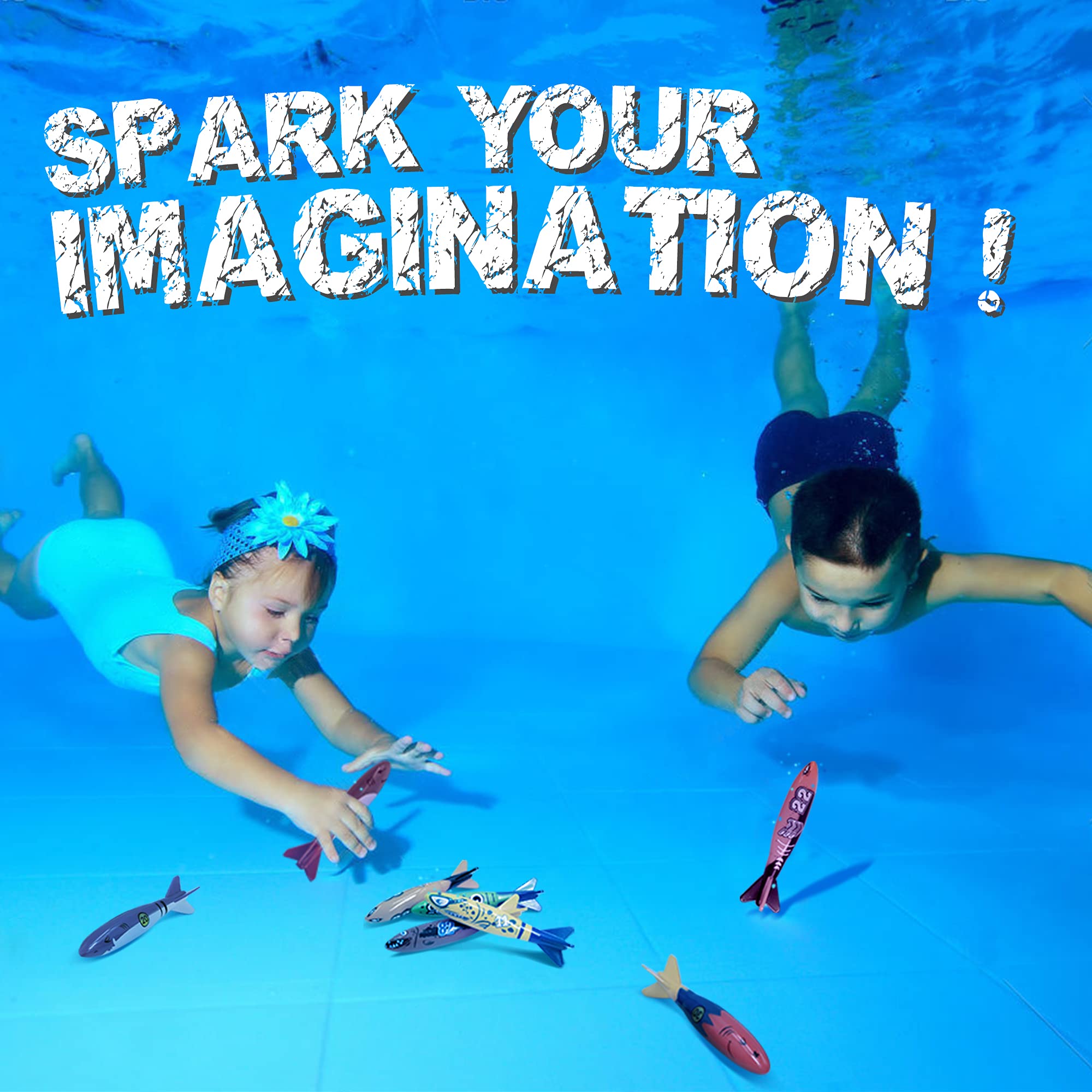 Novelty Place 8 Pack Torpedo Bandits Diving Toy Rockets - Swimming Pool Underwater Game for Kids and Adults - Shark Design 8 Colors