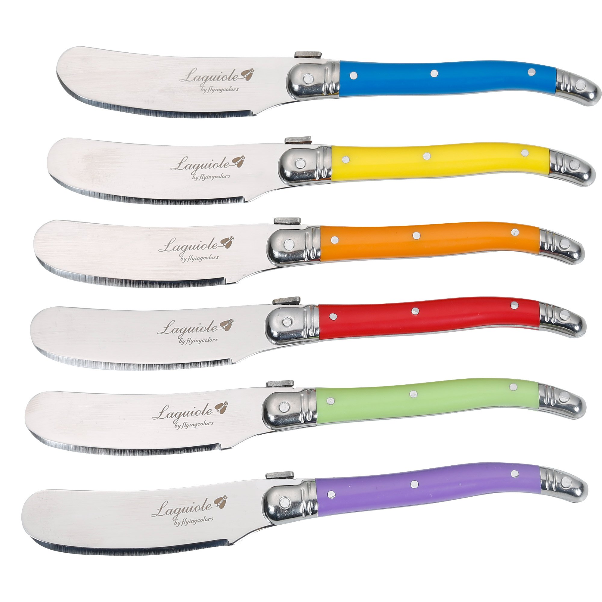 Laguiole by FlyingColors Cheese Knife Butter Spreaders Knife Set, Stainless Steel, MultiColor Handle, 6 Pieces