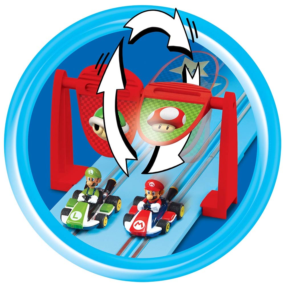 Carrera First Nintendo Mario Kart Slot Car Race Track - Includes 2 Cars: Mario and Luigi and Two-Controllers - Battery-Powered Beginner Set for Kids Ages 3 Years and Up, 20063028