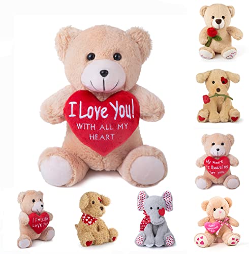 GSUIVER 10" Valentine's Day Valentines Gift for Children Kids, Girlfriend, Boyfriend, Plush Stuffed Animal (I Love You with All My Heart)