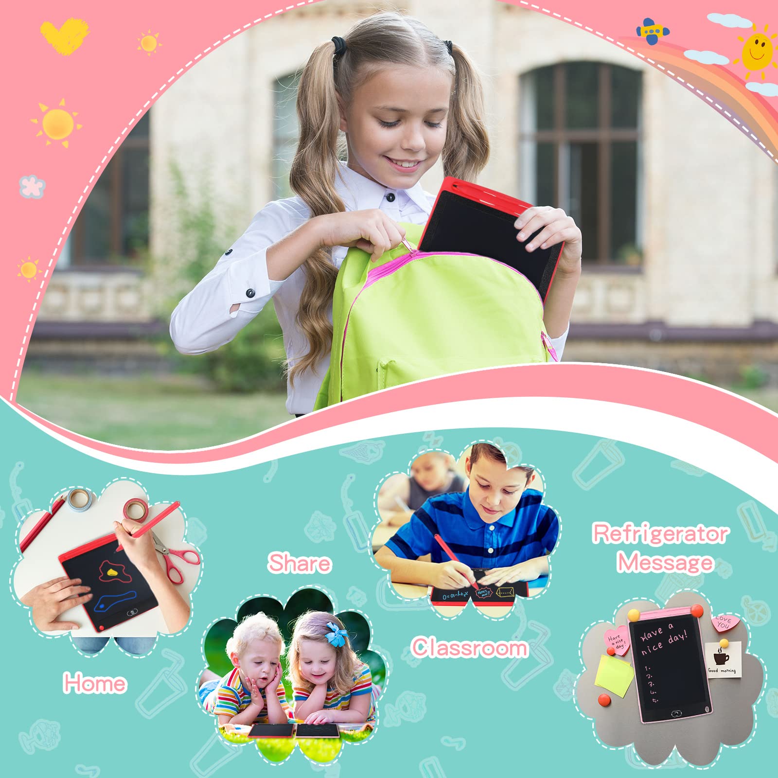 Zonon 4 Pcs LCD Writing Tablet for Kids 8.5 Inch Doodle Board Drawing Tablet Toddler Toys Gifts LCD Writing Board Electronic Erasable Reusable Writing Drawing Pad(Blue, Red, Green, Pink)