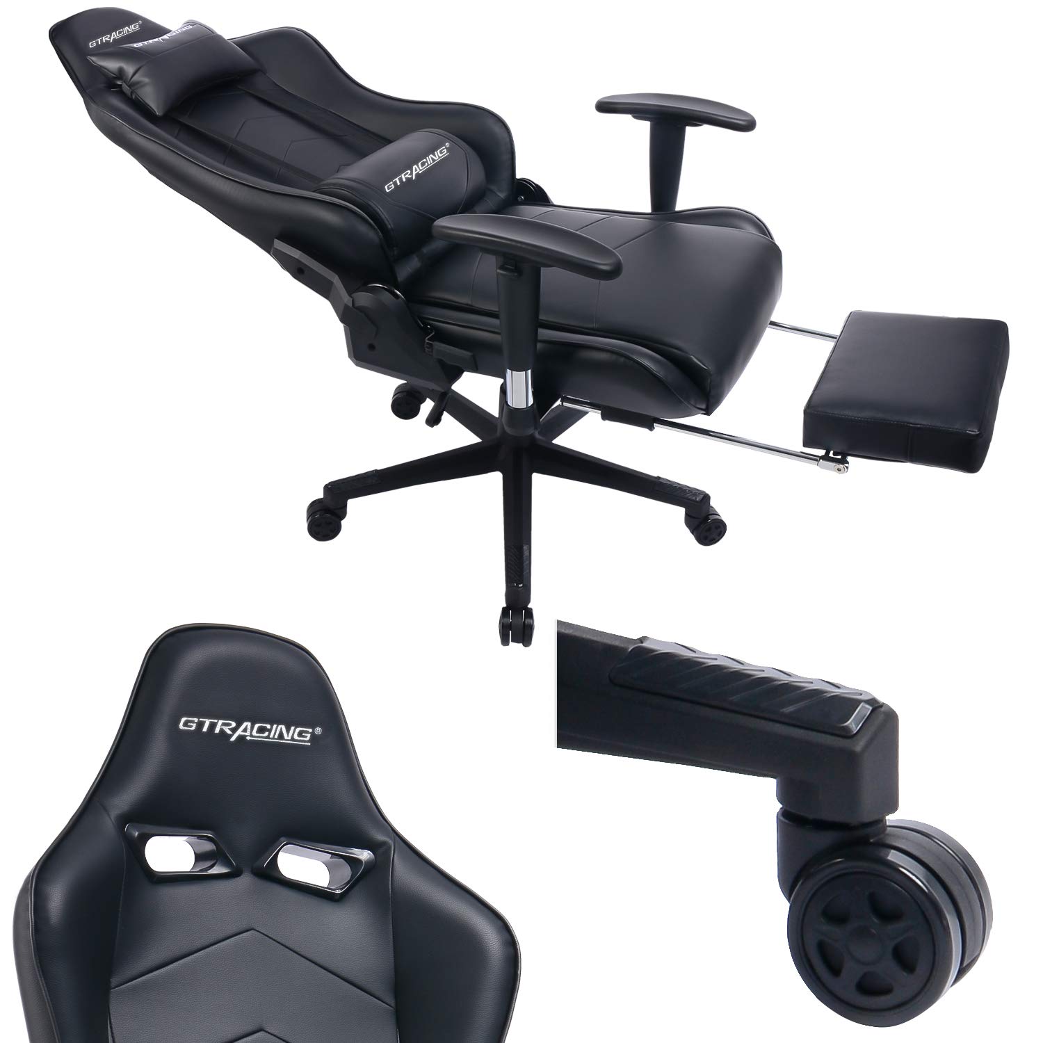 GTRACING Gaming Chair for Adults, Racing Style Computer Chair with Footrest, Adjustable Reclining Backrest and Lumbar Support, Stylish High Back Chair for Gaming and Office (Black)