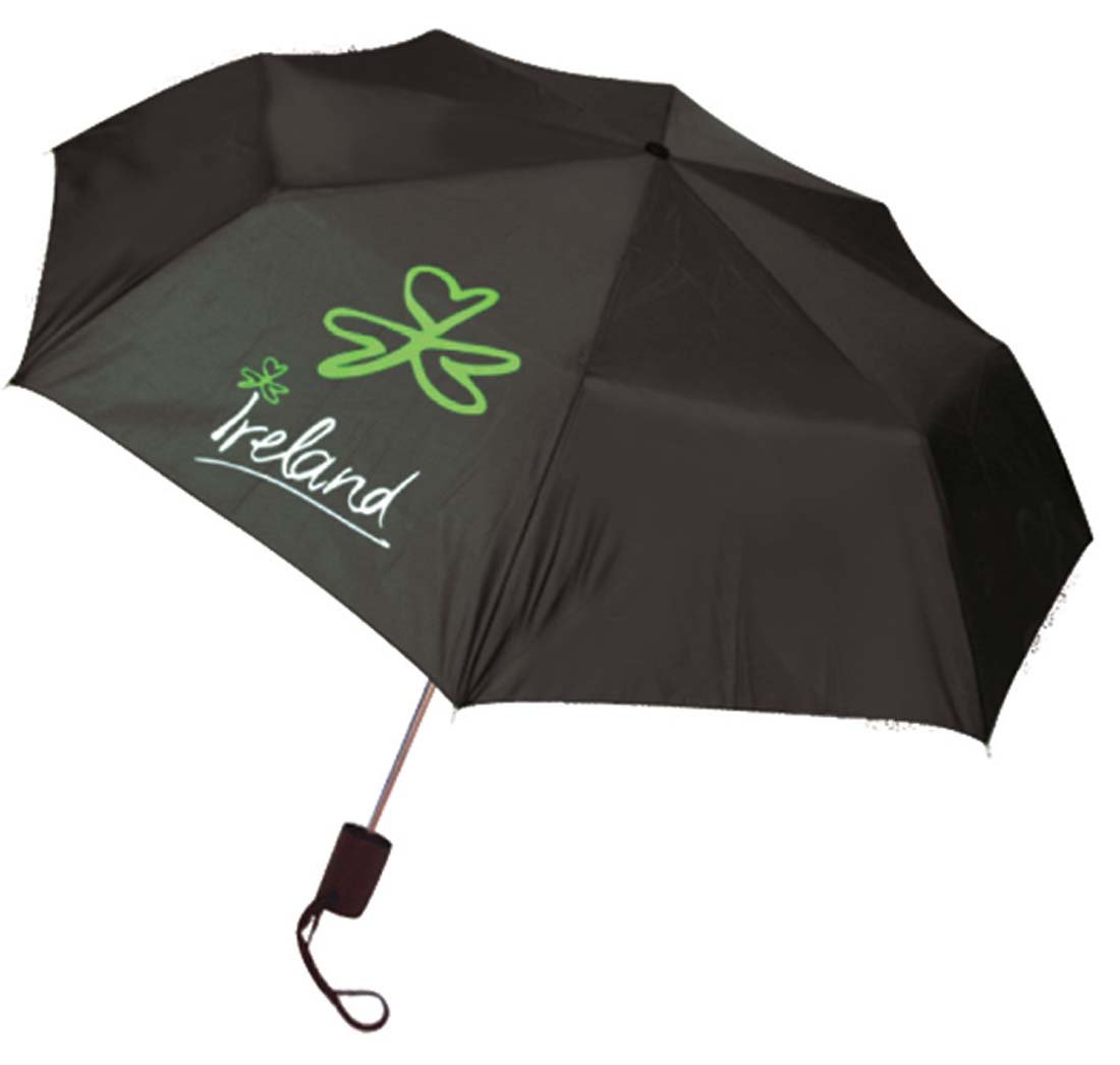 Carrolls Irish Gifts Black Umbrella With Ireland & Shamrock Print