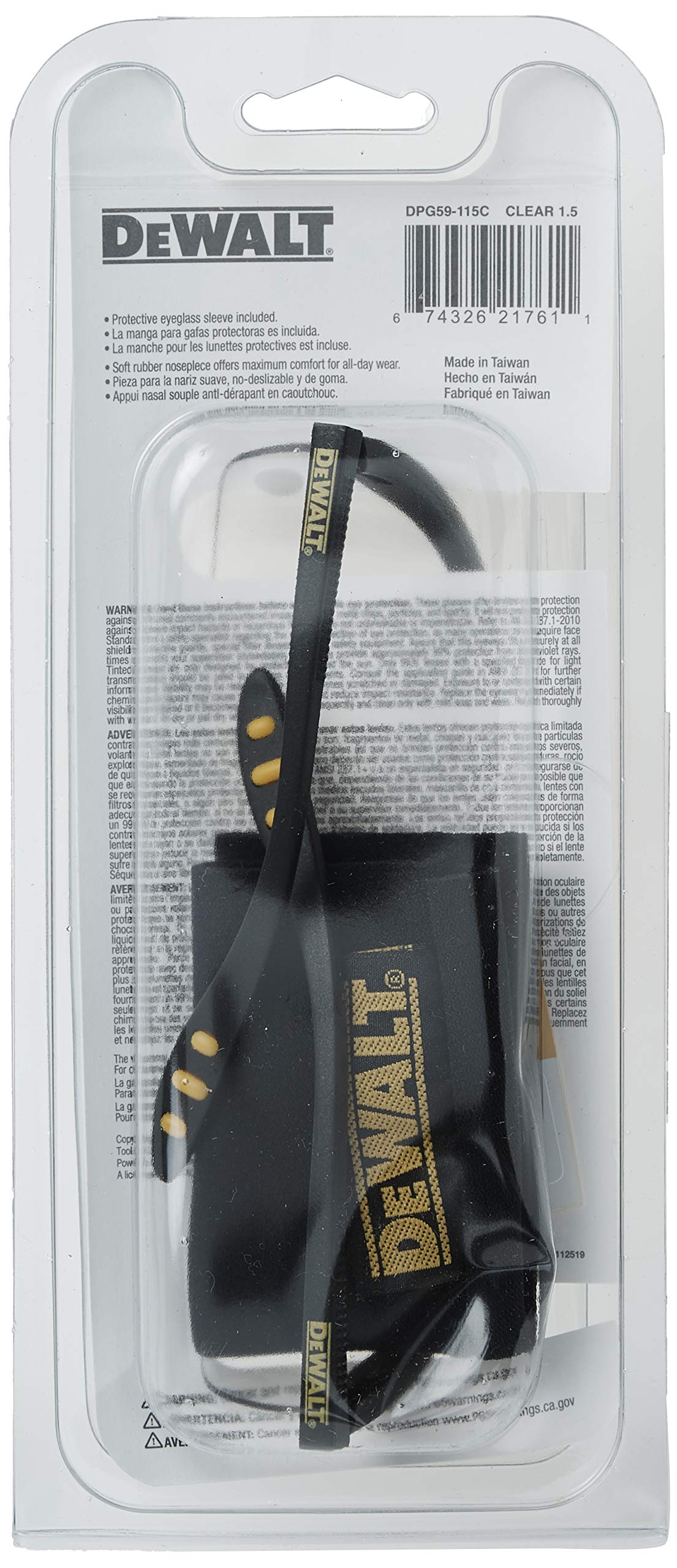 DEWALT DPG59 Reinforcer RX Bifocal Safety Glass - Black Frame/Clear Lens, 1.5 Diopter with protective sleeve