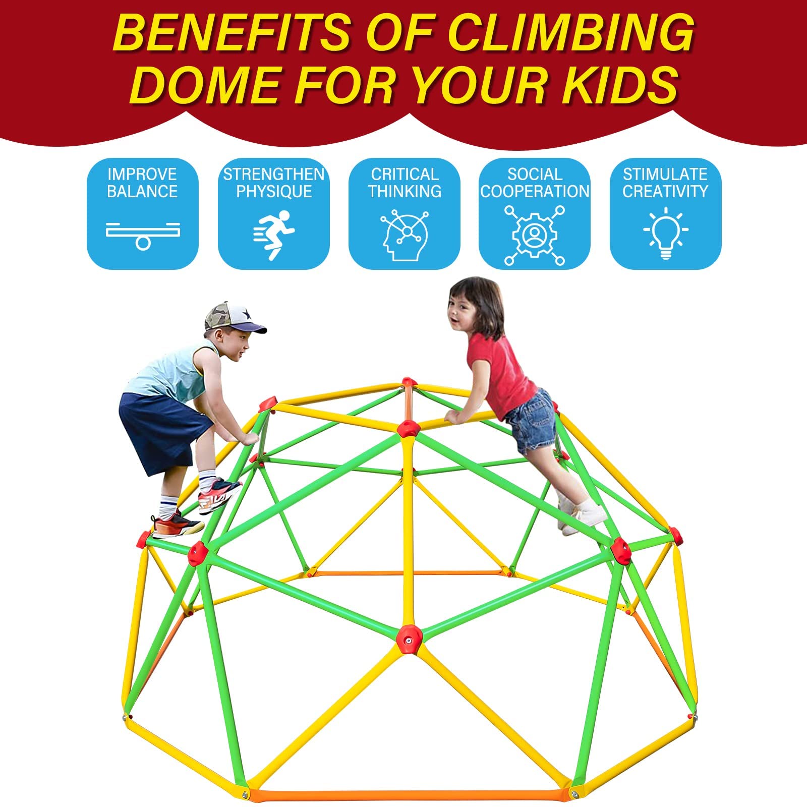 NAQIER 6FT Climbing Dome 2022 Upgraded Geometric Dome Climber for Kids Outdoor Jungle Gym Monkey Bars for Backyard Support 500LBS Indoor Climbing Toys for Toddlers 1-3
