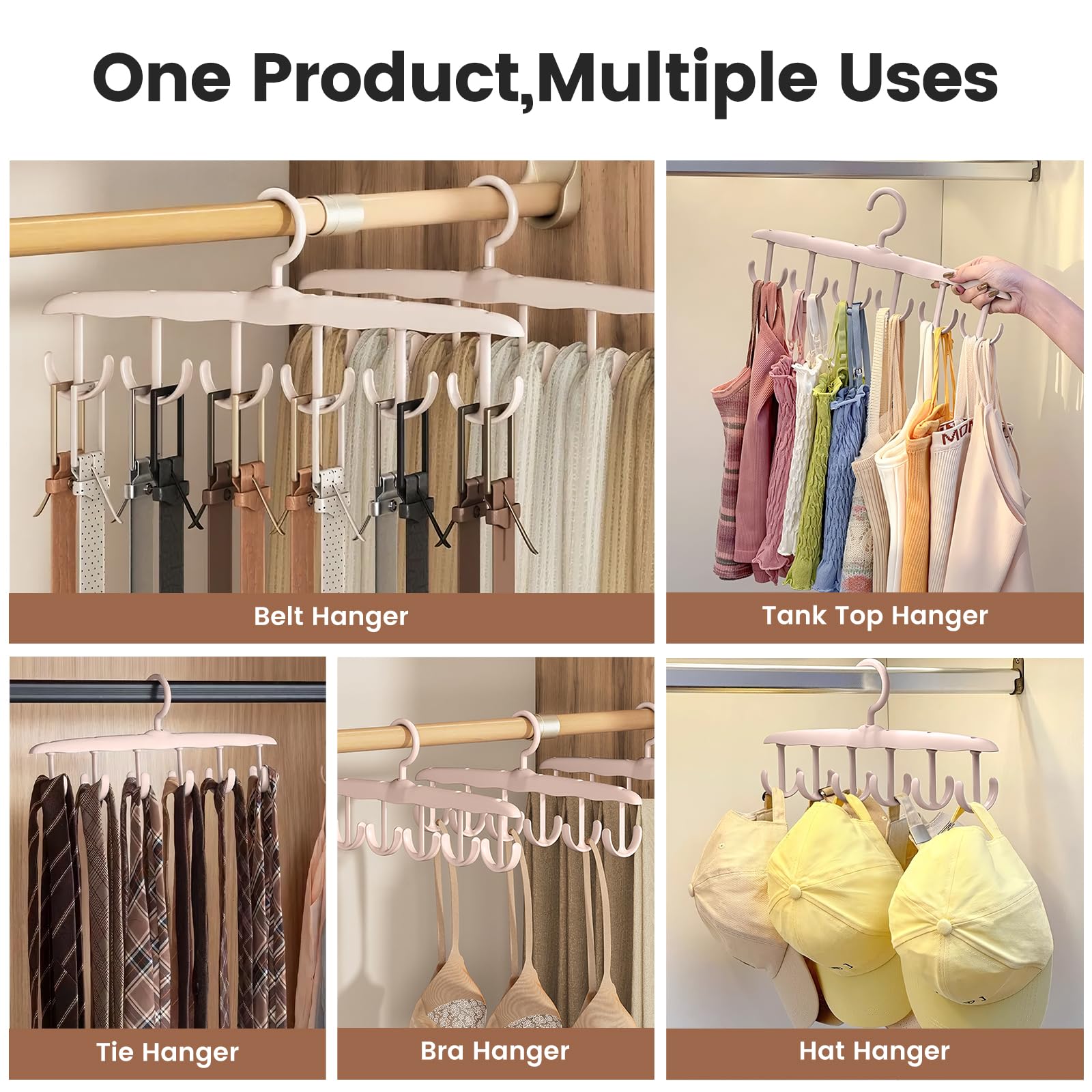 Belt Hanger for Closet - Large Capacity Tie and Belt Organizer with 12 Hooks, Space-Saving 360° Rotating Belt Rack for Closet Storage Accessories