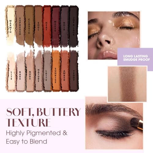 Lamora Eyeshadow Palette Makeup - Eye Makeup Palette with 16 Highly Pigmented Matte Shades - Vegan & Blendable