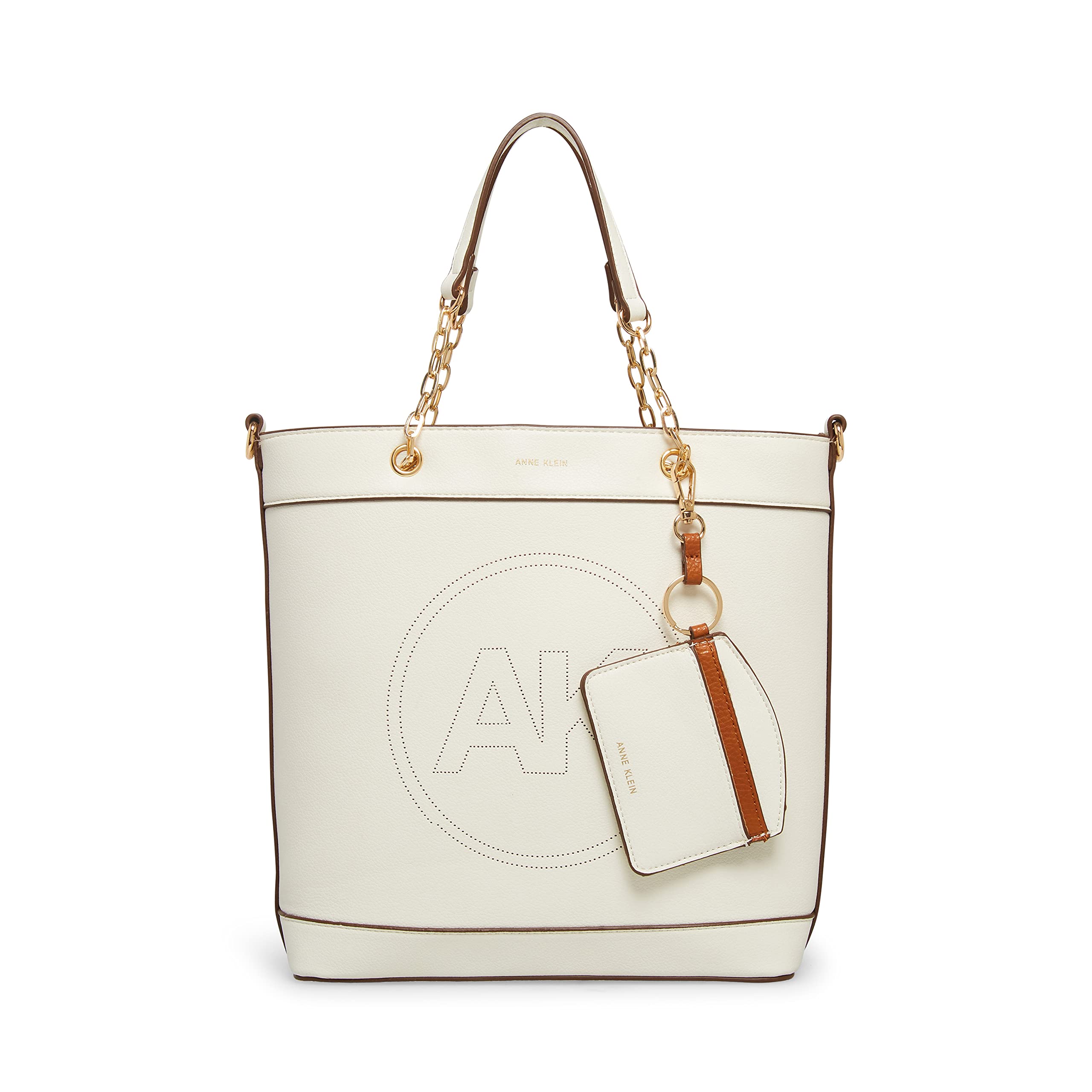 Anne Klein Mini perf Logo Tote, Anne White/Anne White/Ginger Biscuit