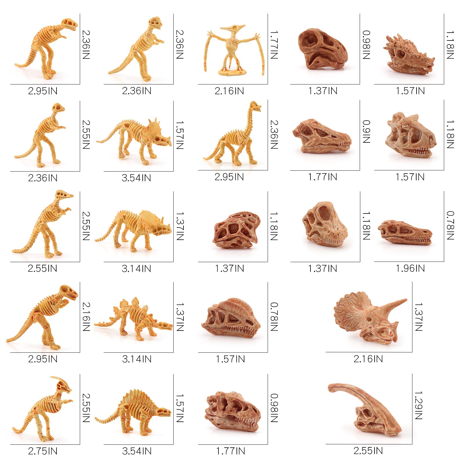 Dinosaur Head Skeleton Golden Dino Fossil Assorted Bones Playsets 23 PCS Action Figures Model Toys for Kids