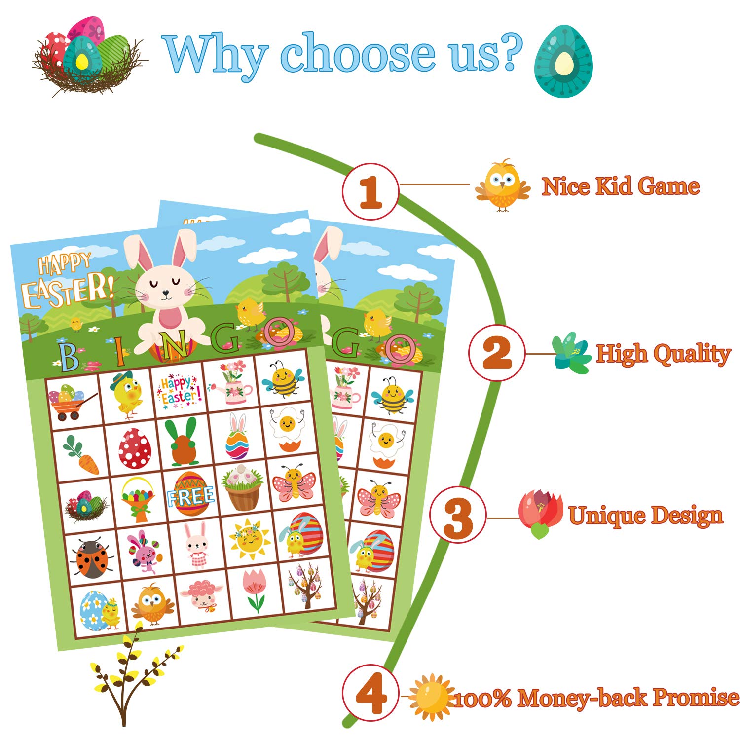 Funnlot Easter Games for Party Easter Bingo Game for Kids with 24 Players Easter Party Supplies for Family Classroom Activities